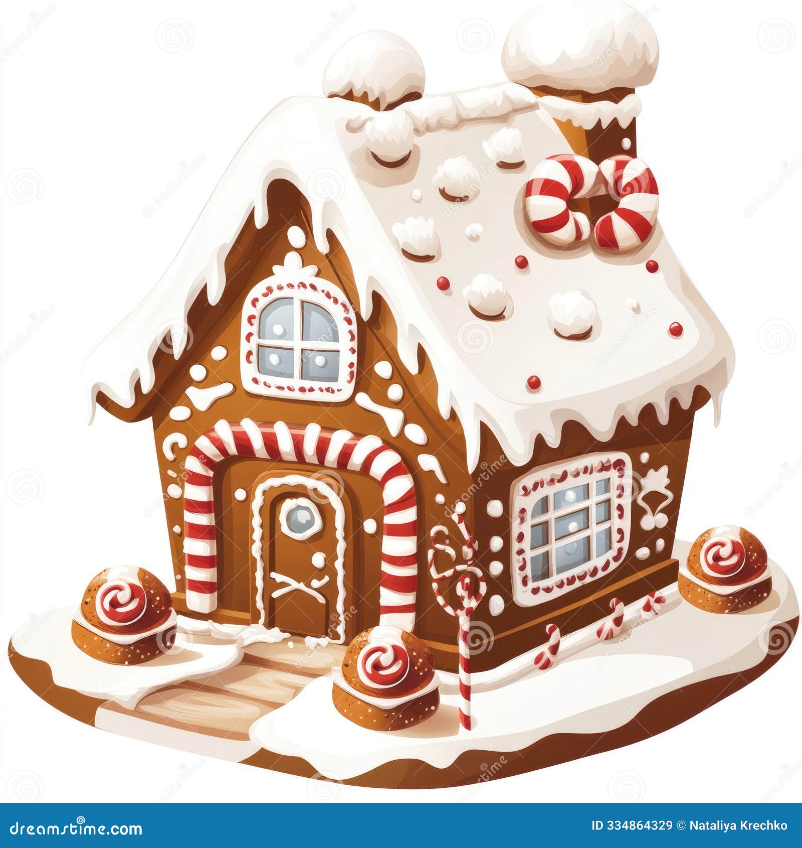 Cute Cartoon Christmas Gingerbread House with Sweets Stock Image ...