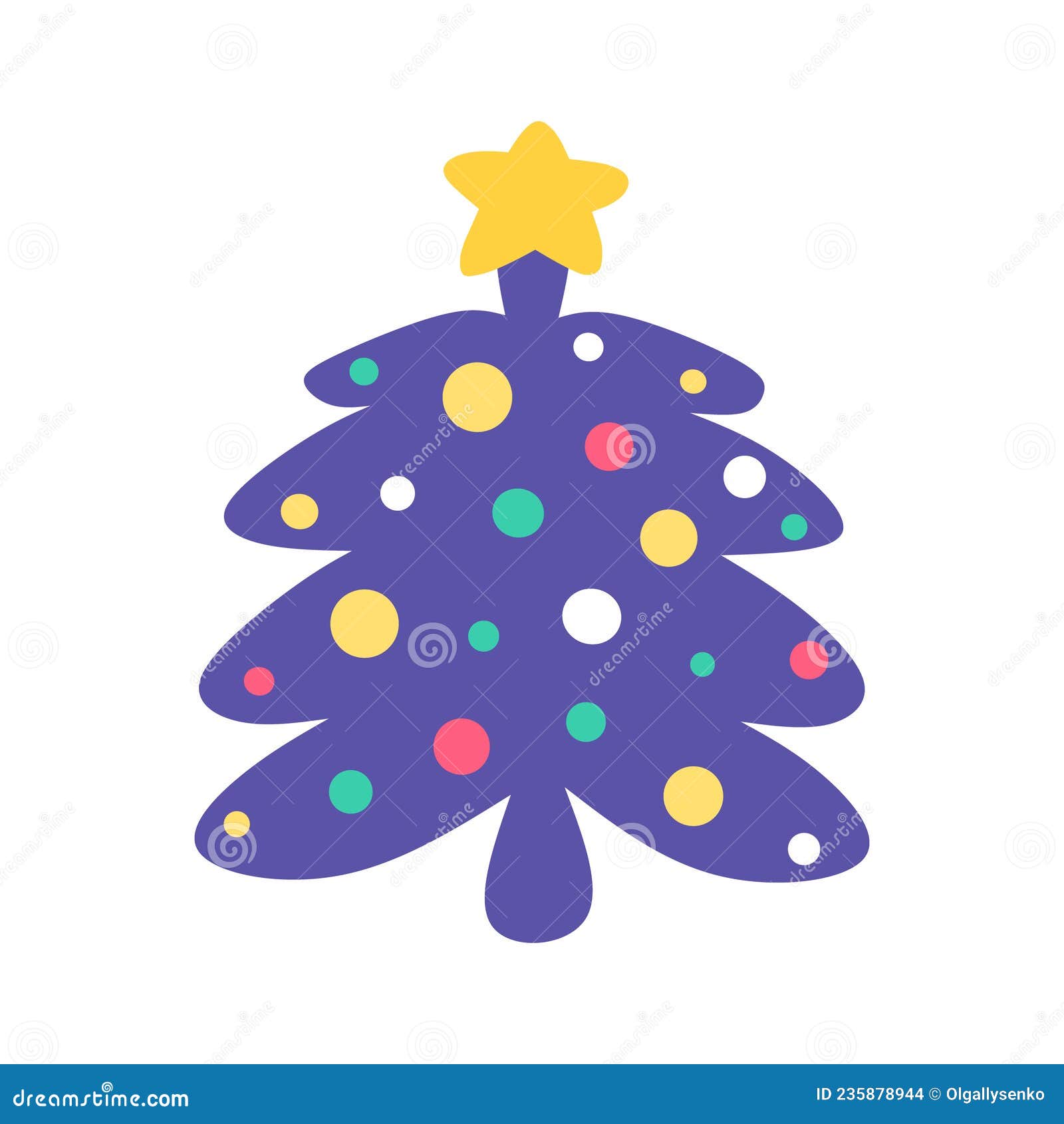 Cute Cartoon Christmas Tree with Lights and a Star Stock Vector ...