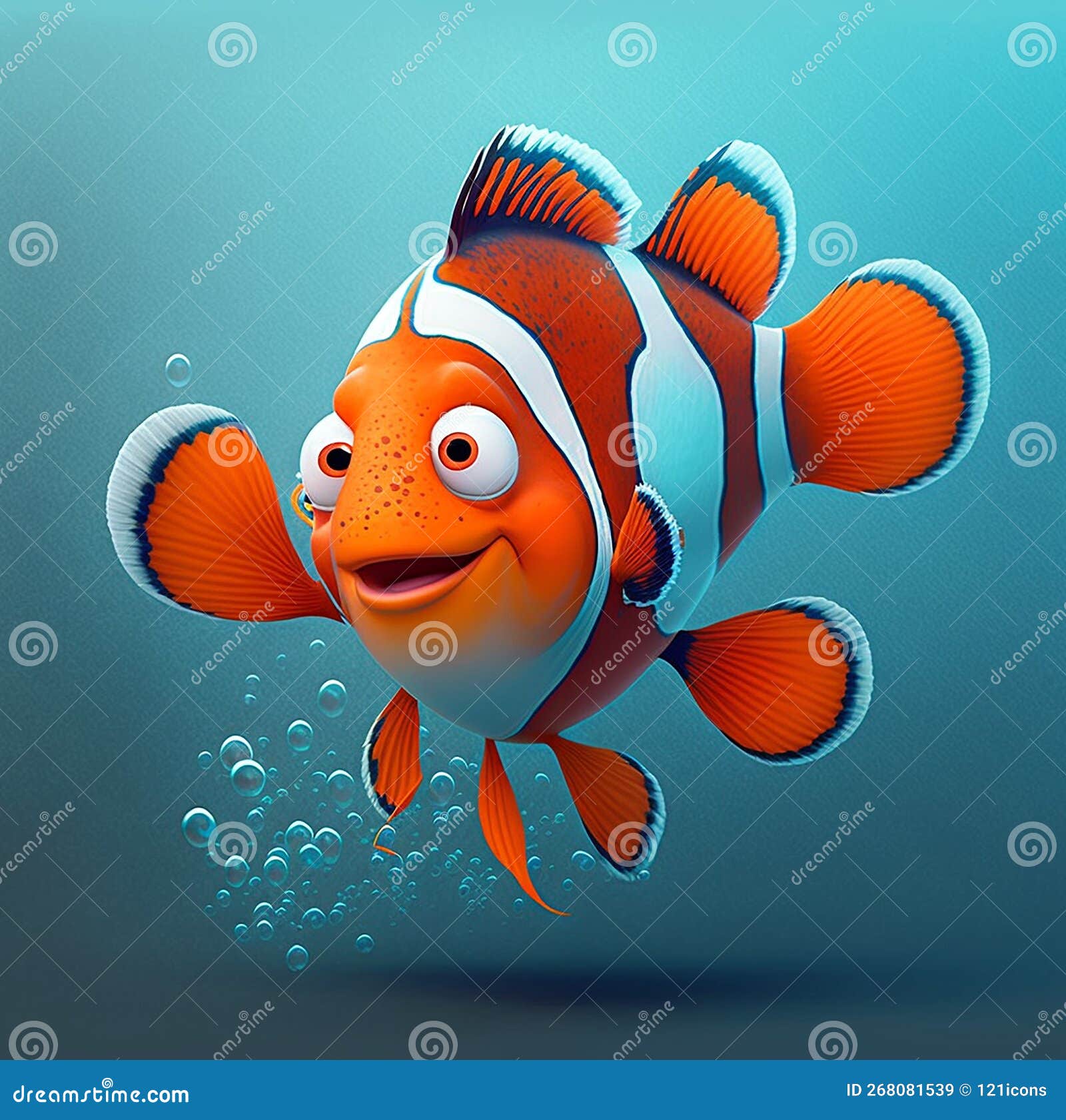 Cute Cartoon Clownfish Illustration by Generative AI Stock Illustration ...