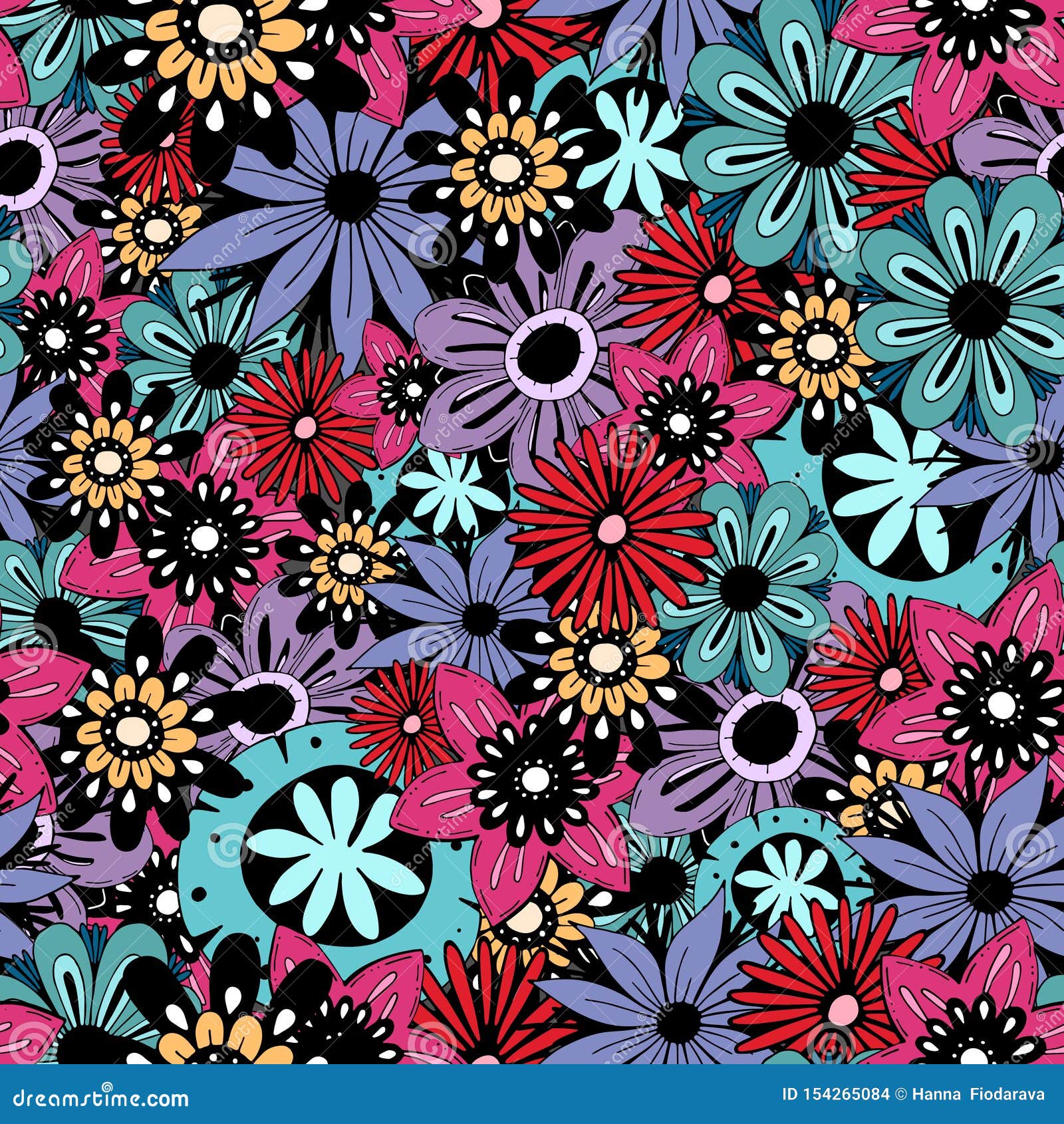 Cute Cartoon Colored Seamless Repeating Vector Pattern with Flowers ...