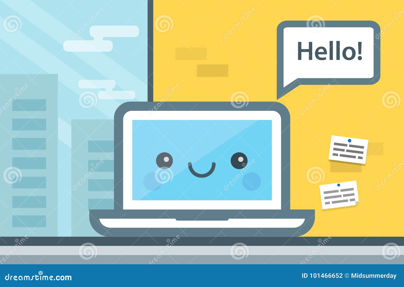 Cute Cartoon Computer Saying Hello. Communication Concept, Online ...
