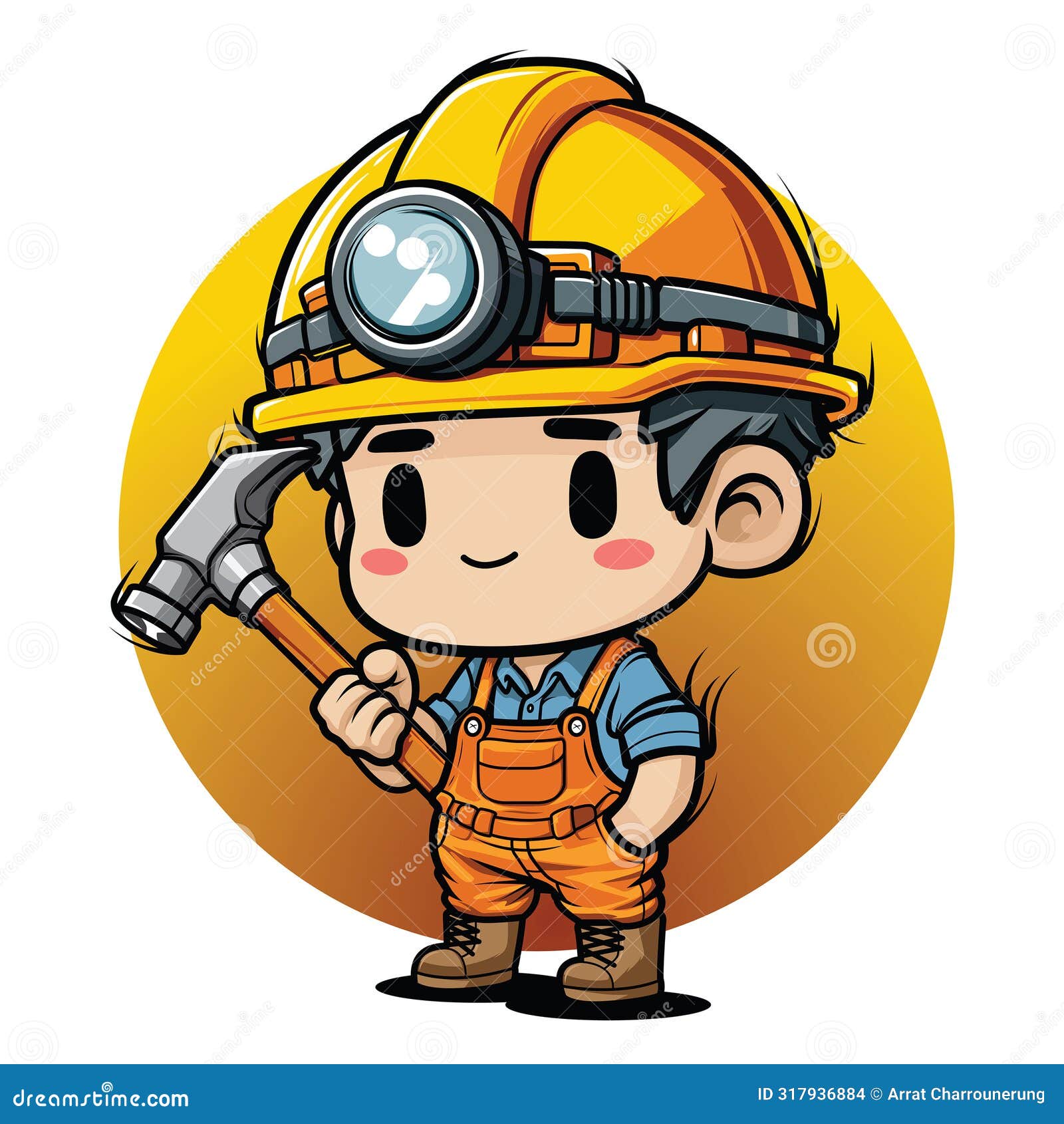 Cute Cartoon Construction Worker Chibi Stlye Stock Illustration ...