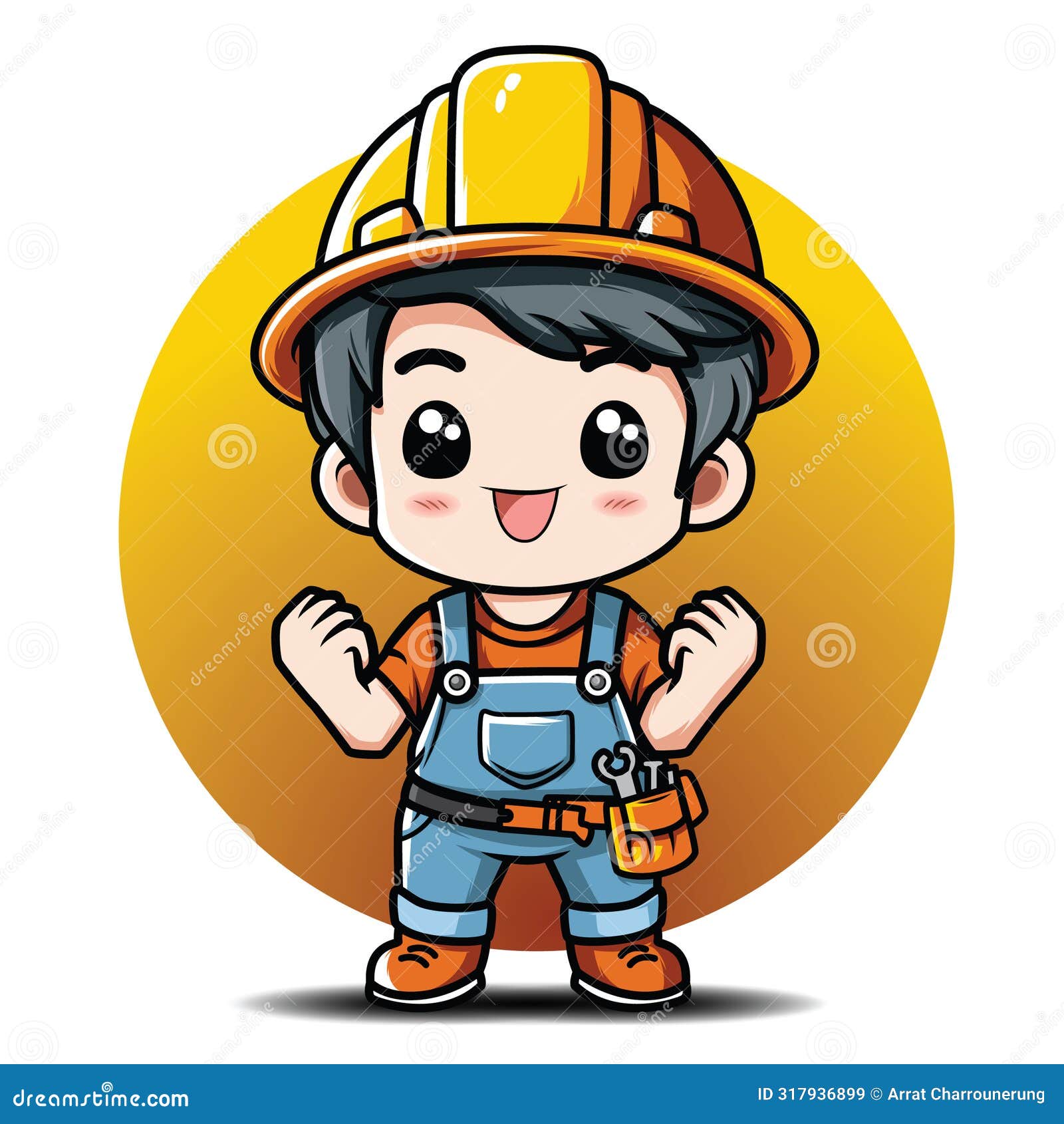 Cute Cartoon Construction Worker Chibi Stlye Stock Image - Image of ...