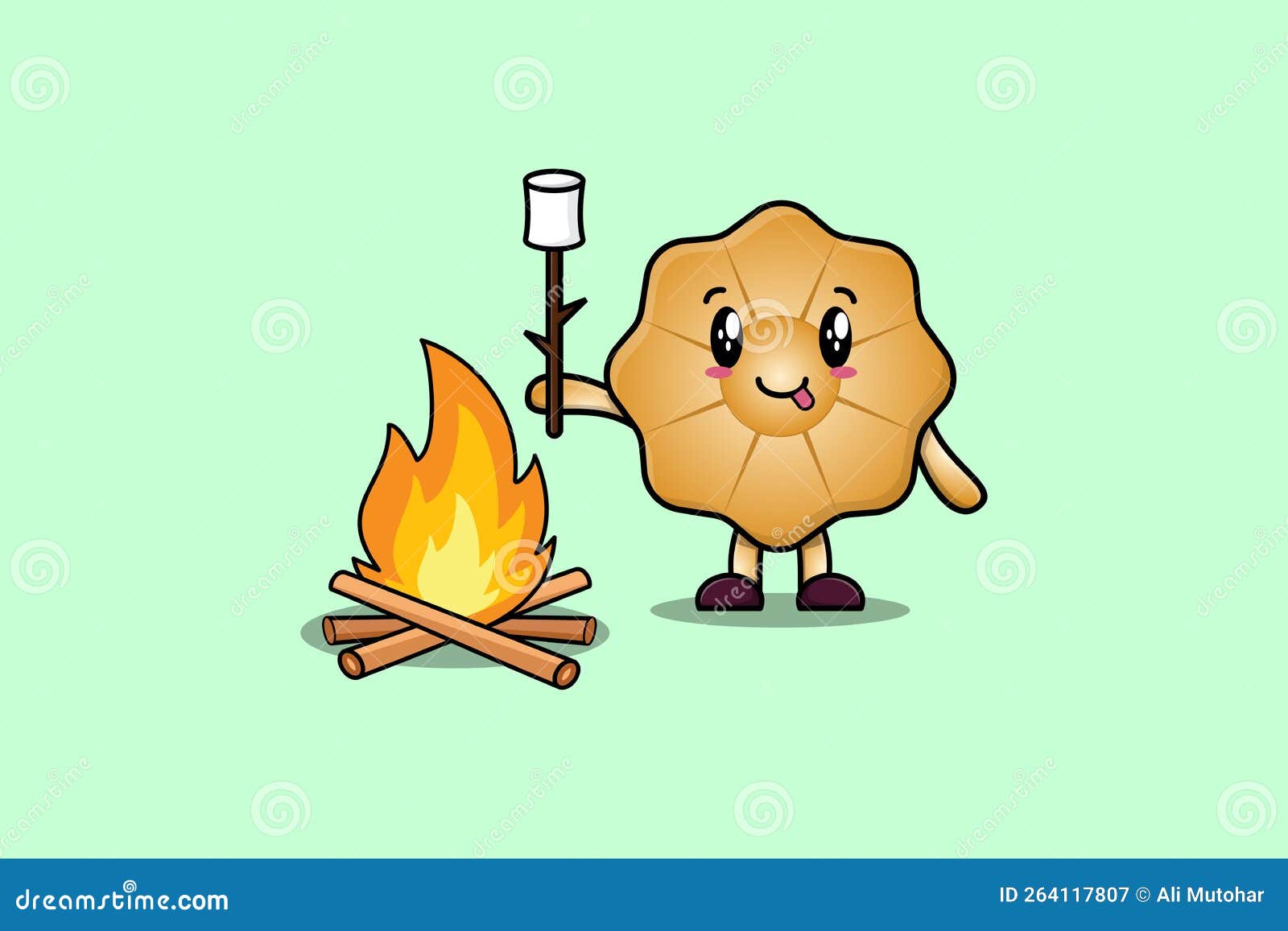 Cute Cartoon Cookies Character Burning Marshmallow Stock Vector ...