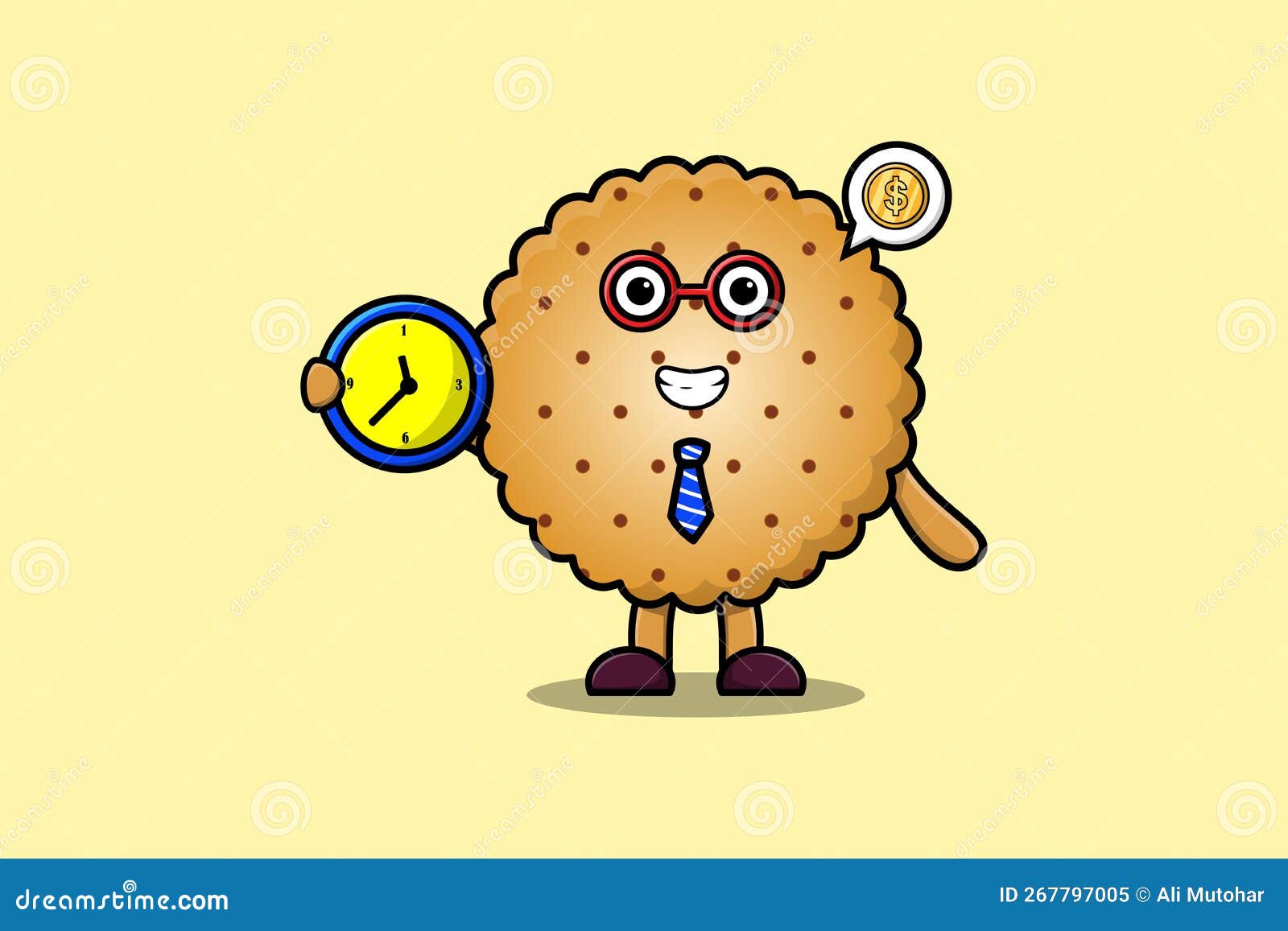 Cute Cartoon Cookies Character Holding Clock Stock Vector ...