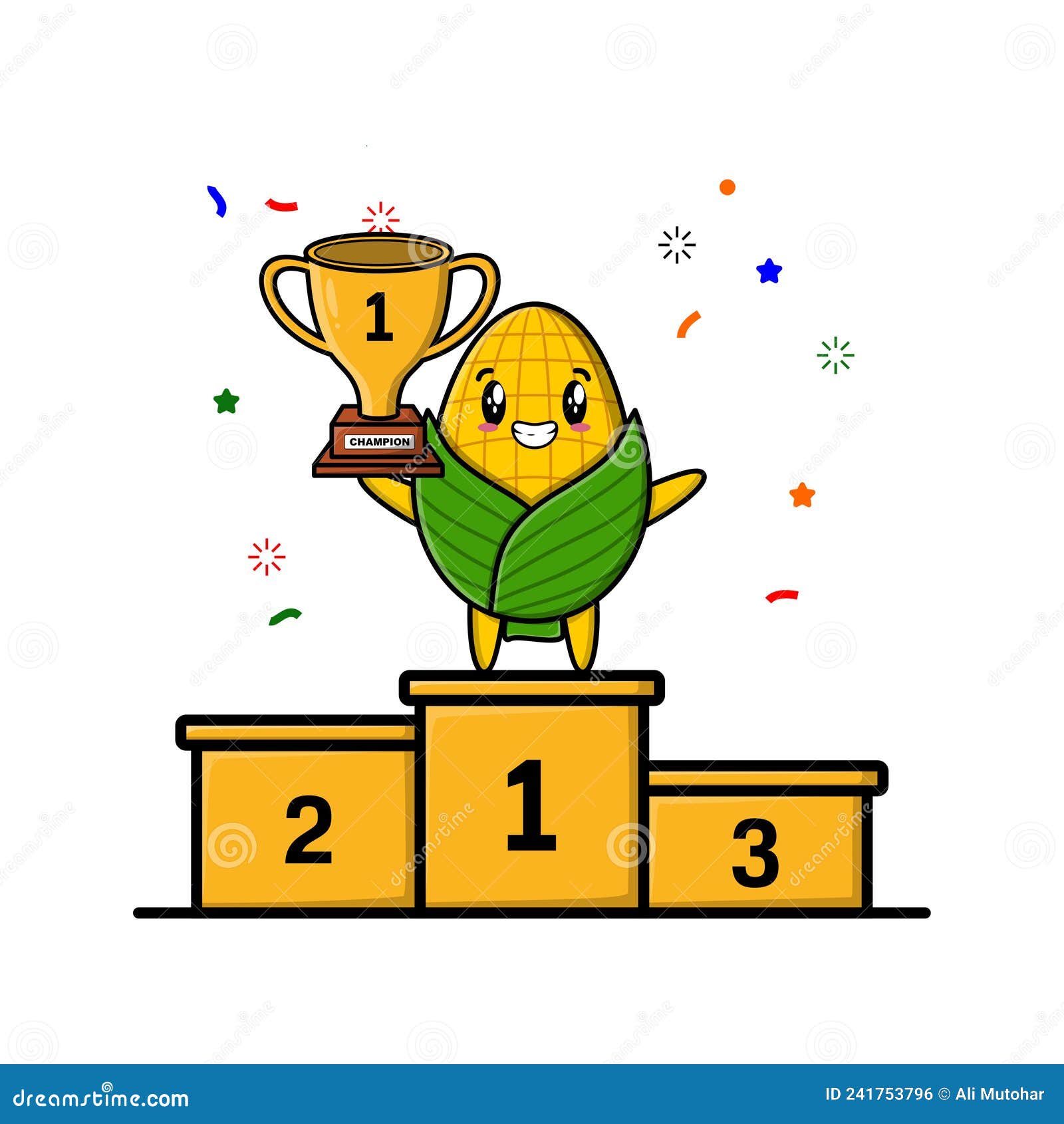Cute Cartoon Corn As the First Winner Stock Vector - Illustration of ...