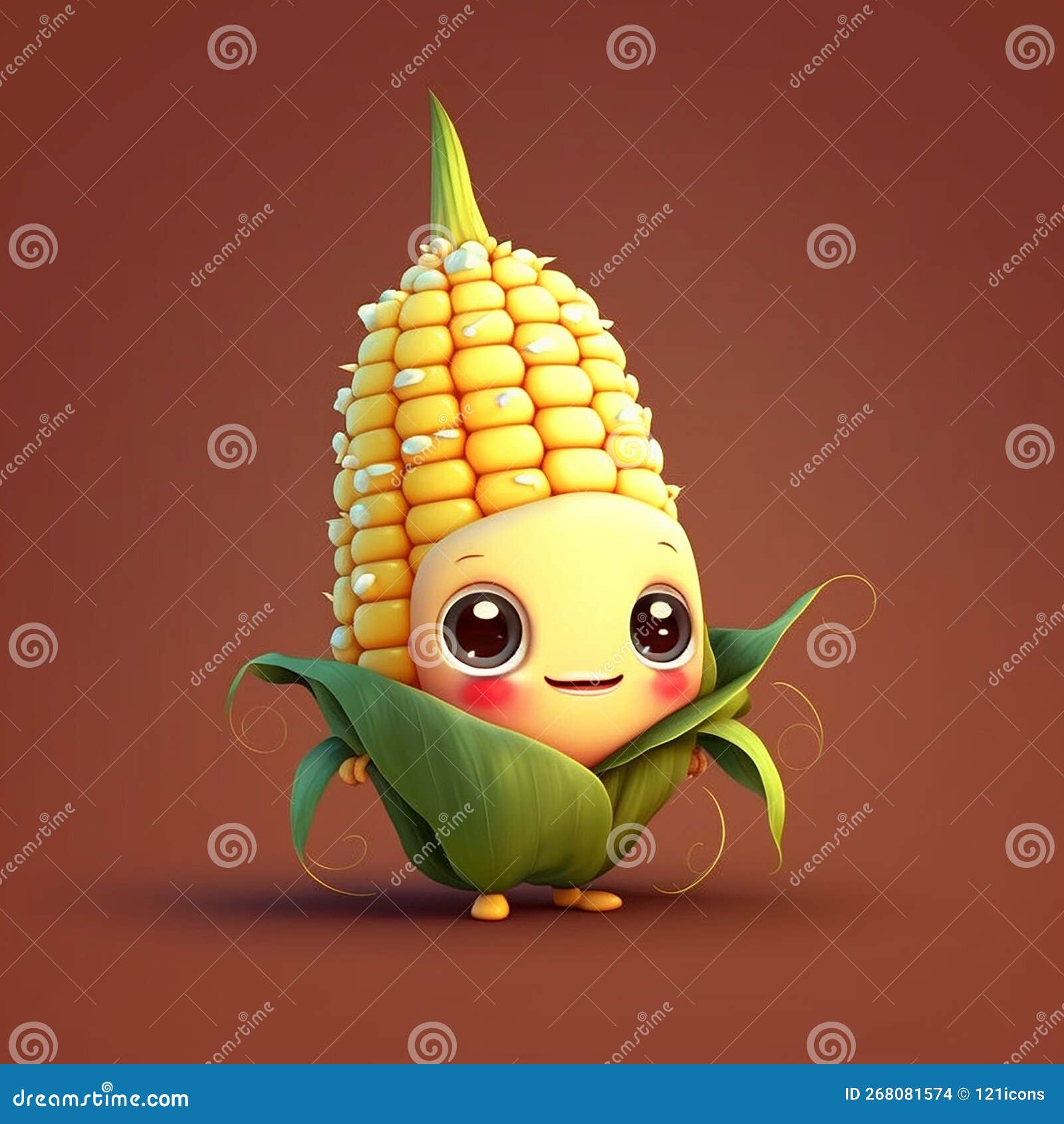 Cute Cartoon Corn Character Illustration by Generative AI Stock ...