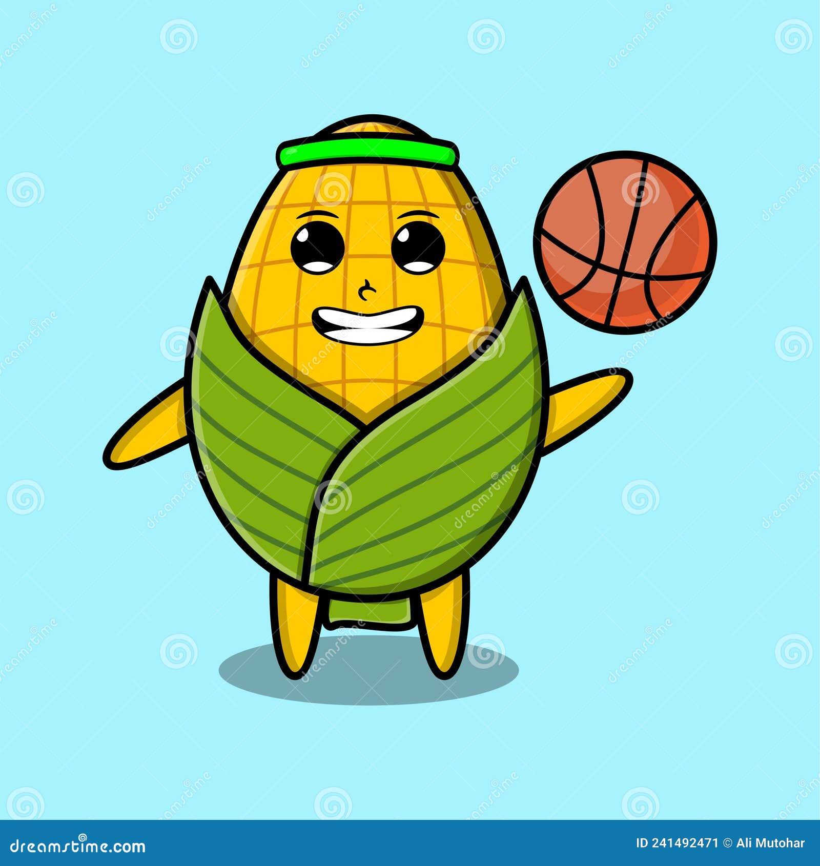 Cute Cartoon Corn Character Playing Basketball Stock Vector ...