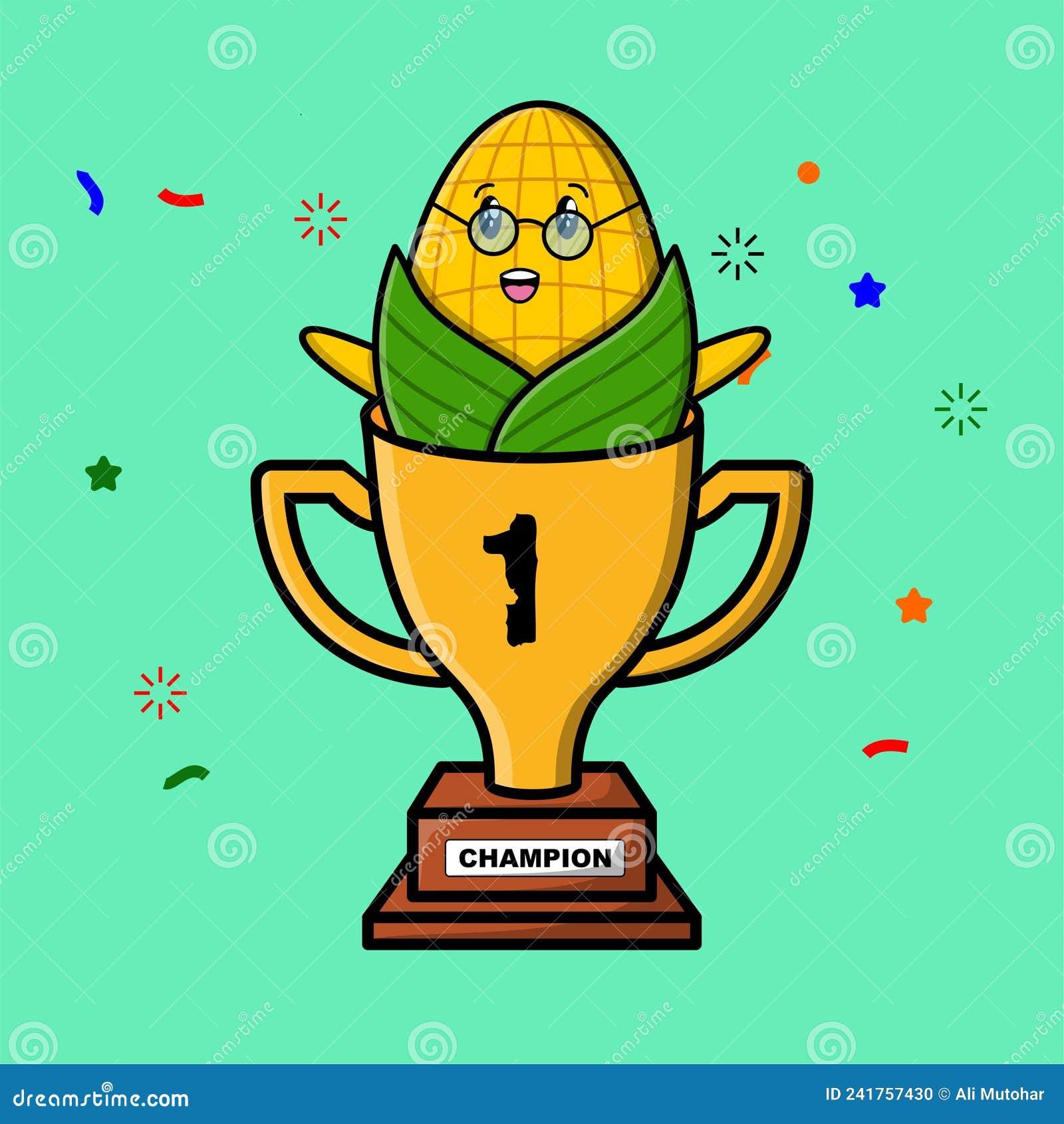 Cute Cartoon Corn Character in Trophy Stock Vector - Illustration of ...