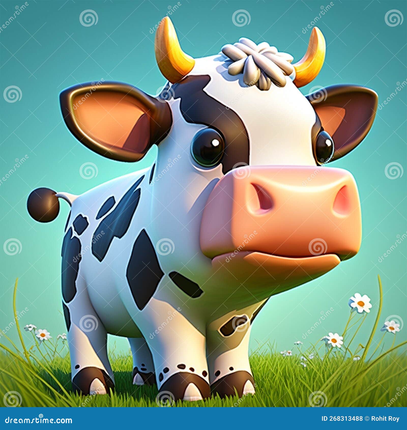 Cute Cartoon Cow stock photo. Image of holstein, design - 268313488