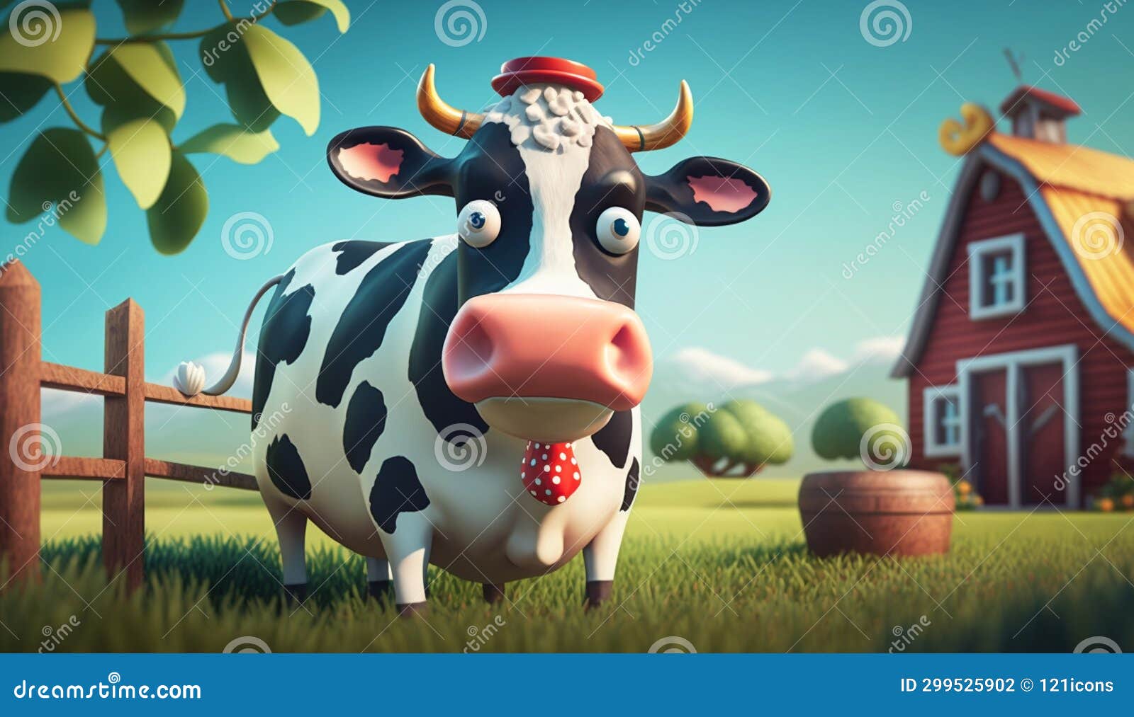Cute Cartoon Cow on a Farm. Generative AI Stock Illustration ...