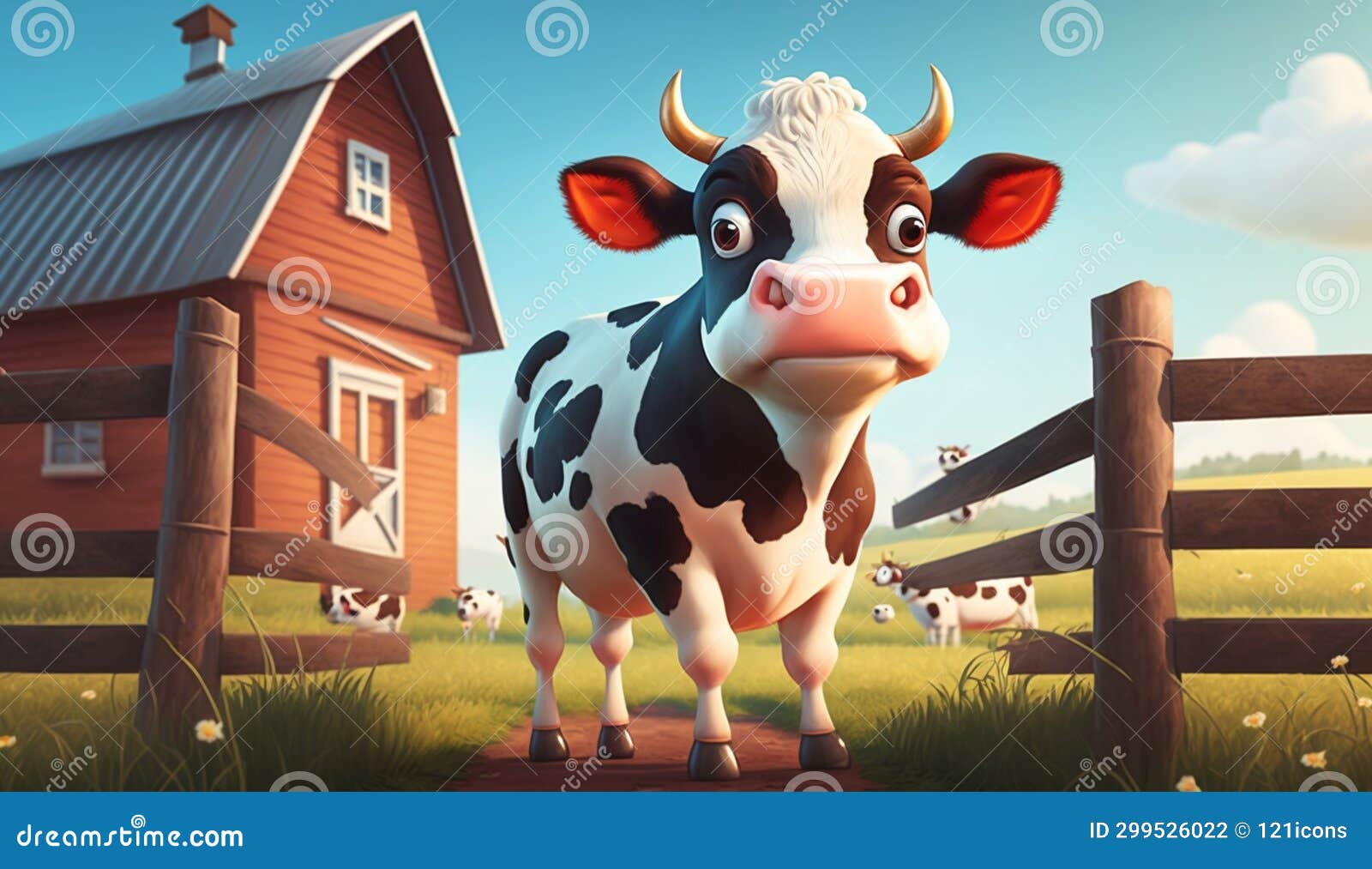 Cute Cartoon Cow on a Farm. Generative AI Stock Illustration ...