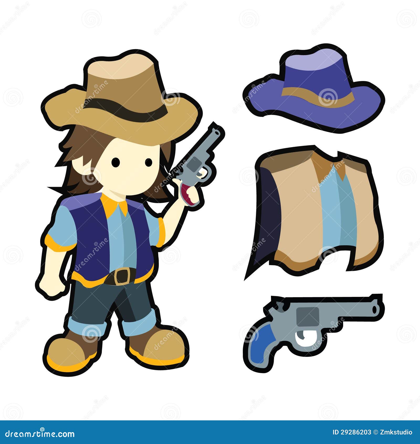 Cute Cartoon Cowboy with Costumes Stock Vector - Illustration of ...