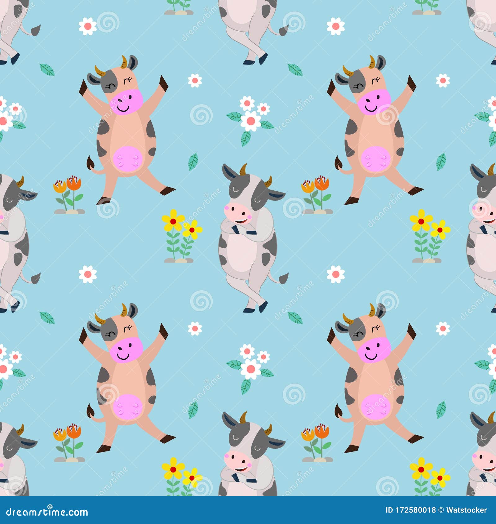 Cute Cartoon Cows Character Seamless Pattern. Stock Vector ...