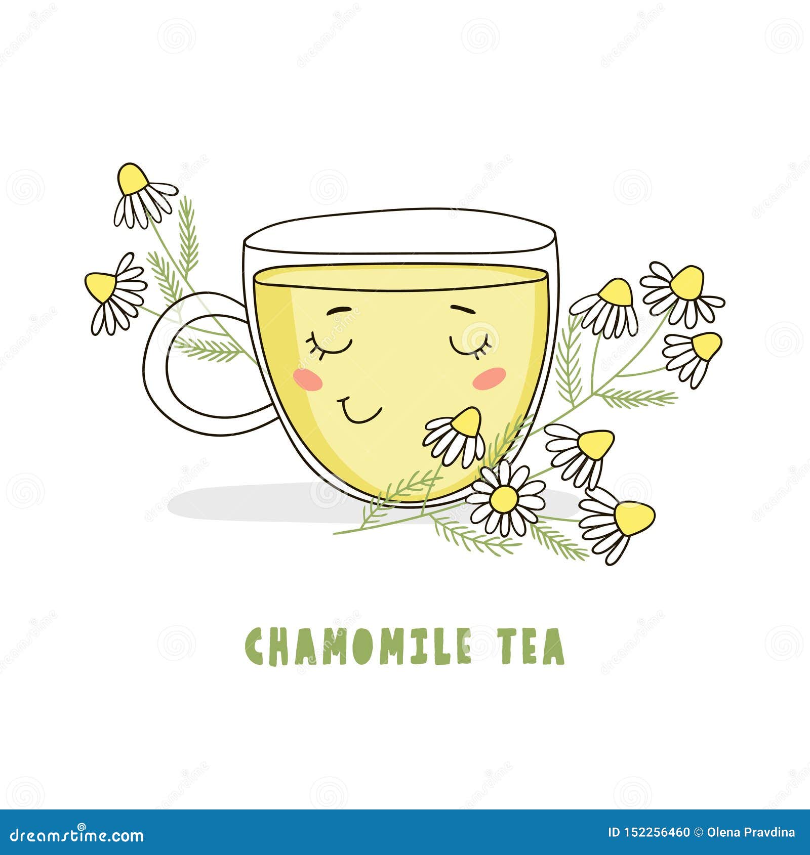 Cute Cartoon Cup of Tea and Chamomile. Vector Illustration. Stock ...