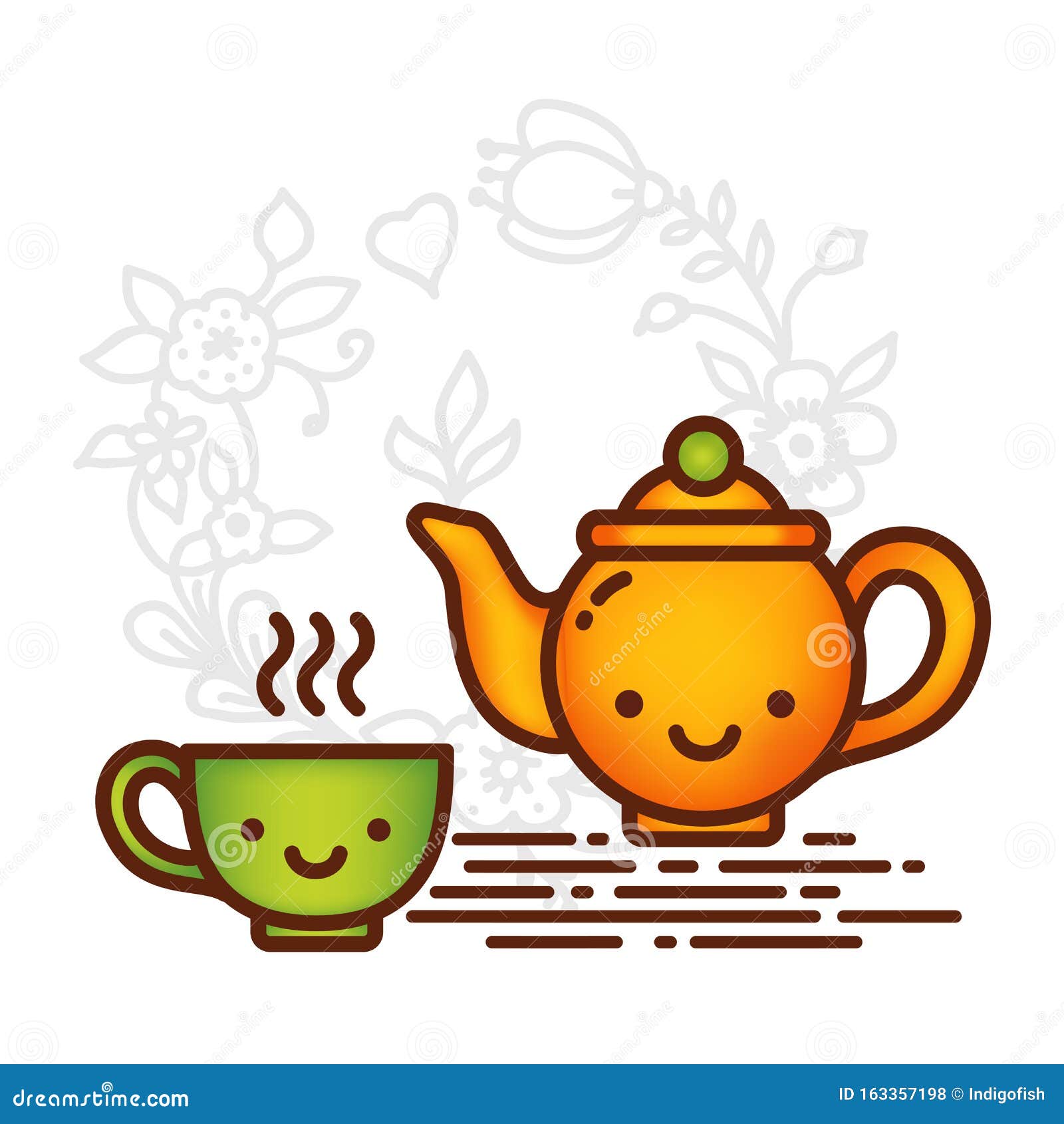 Cute Cartoon Cup and Teapot Stock Vector - Illustration of flower, flat ...