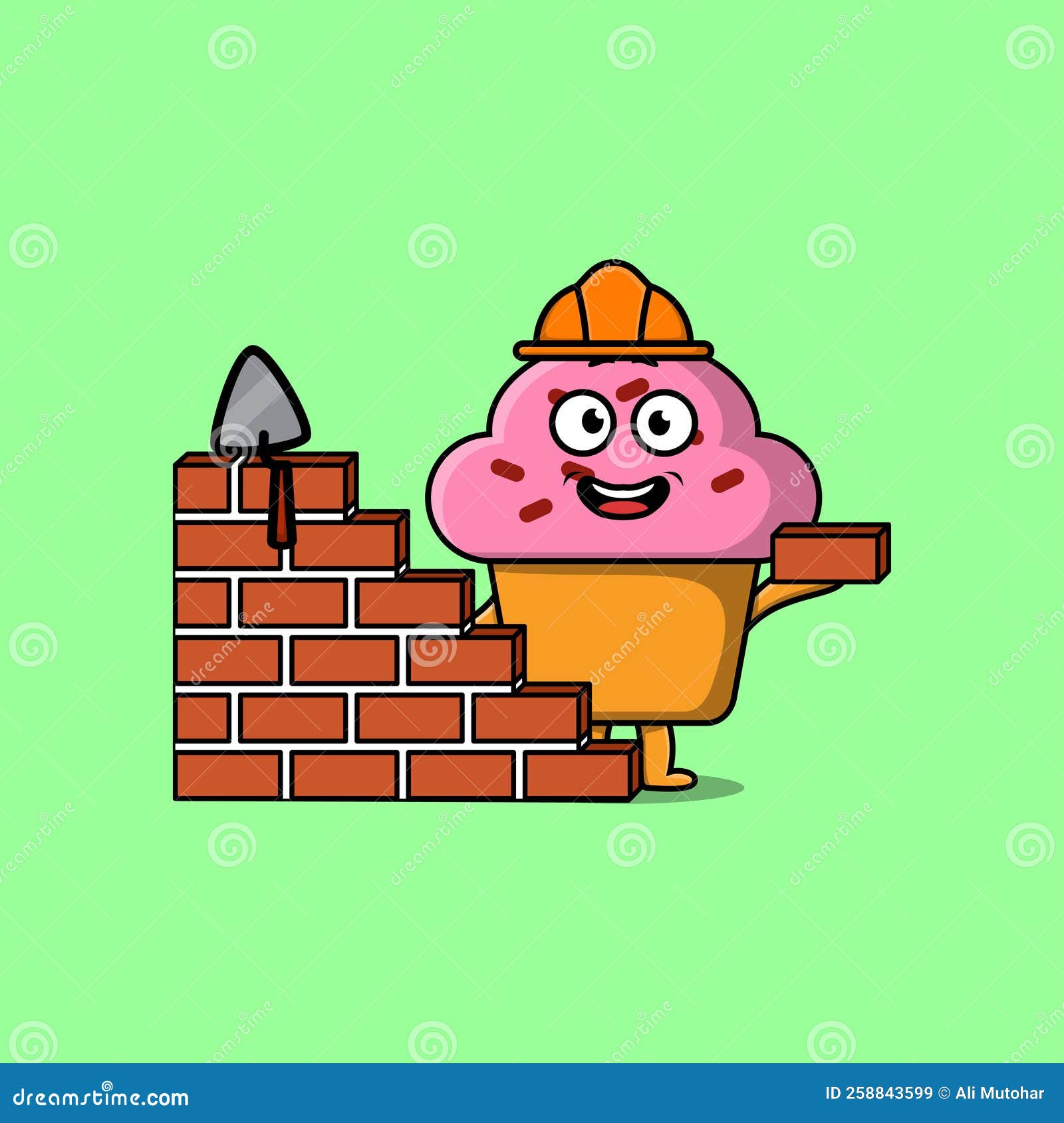 Cute Cartoon Cupcake As Mason Character Stock Vector - Illustration of ...