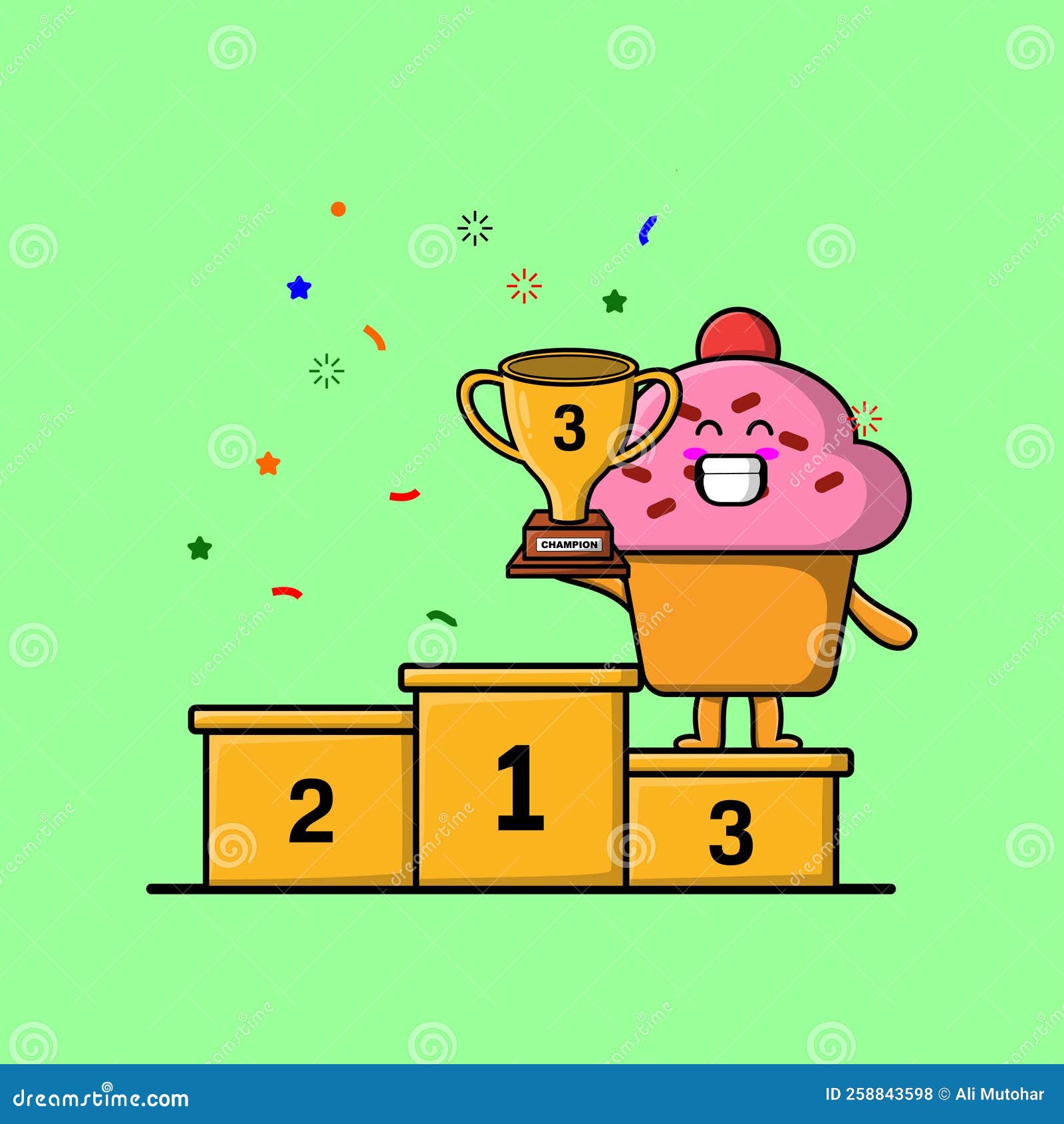 Cute Cartoon Cupcake Character As the Third Winner Stock Vector ...