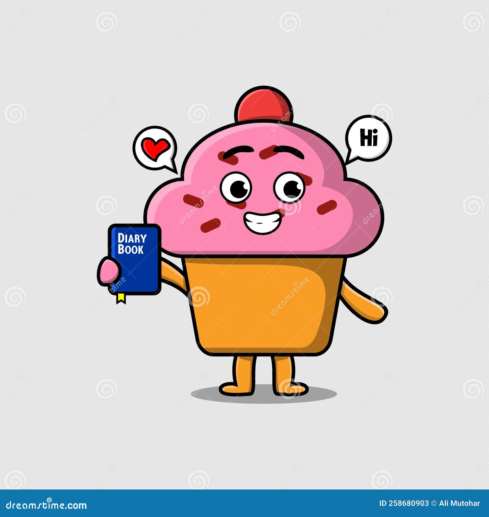 Cute Cartoon Cupcake Character Holding Diary Book Stock Vector ...