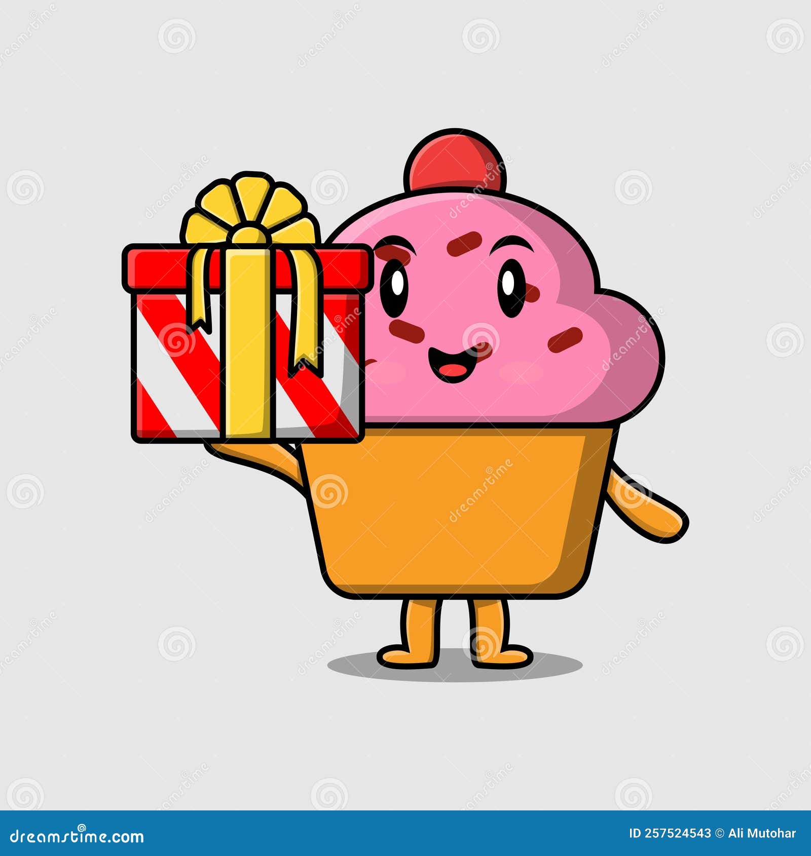 Cute Cartoon Cupcake Character Holding Gift Box Stock Vector ...