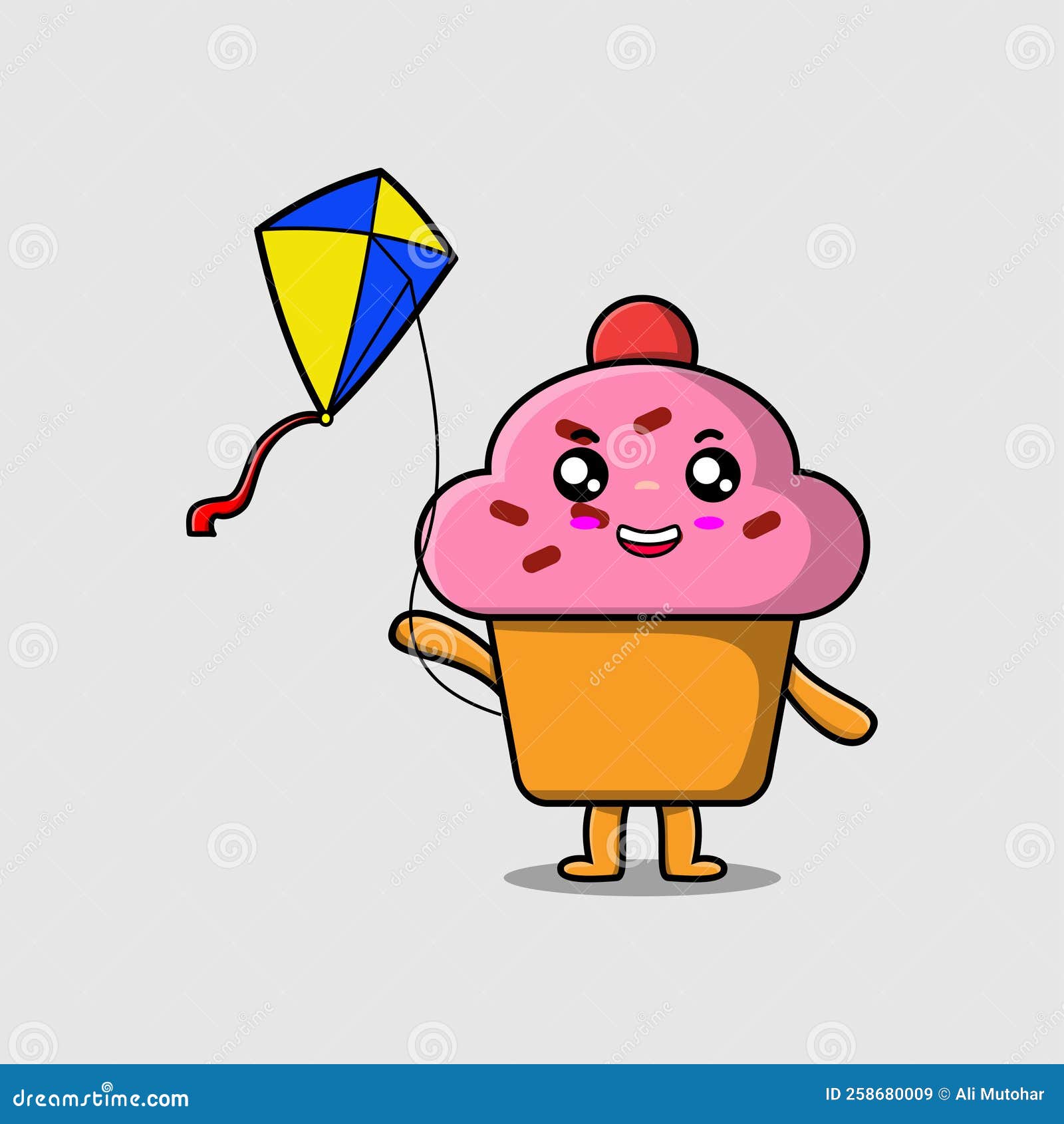 Cute Cartoon Cupcake Character Playing Kite Flying Stock Vector ...