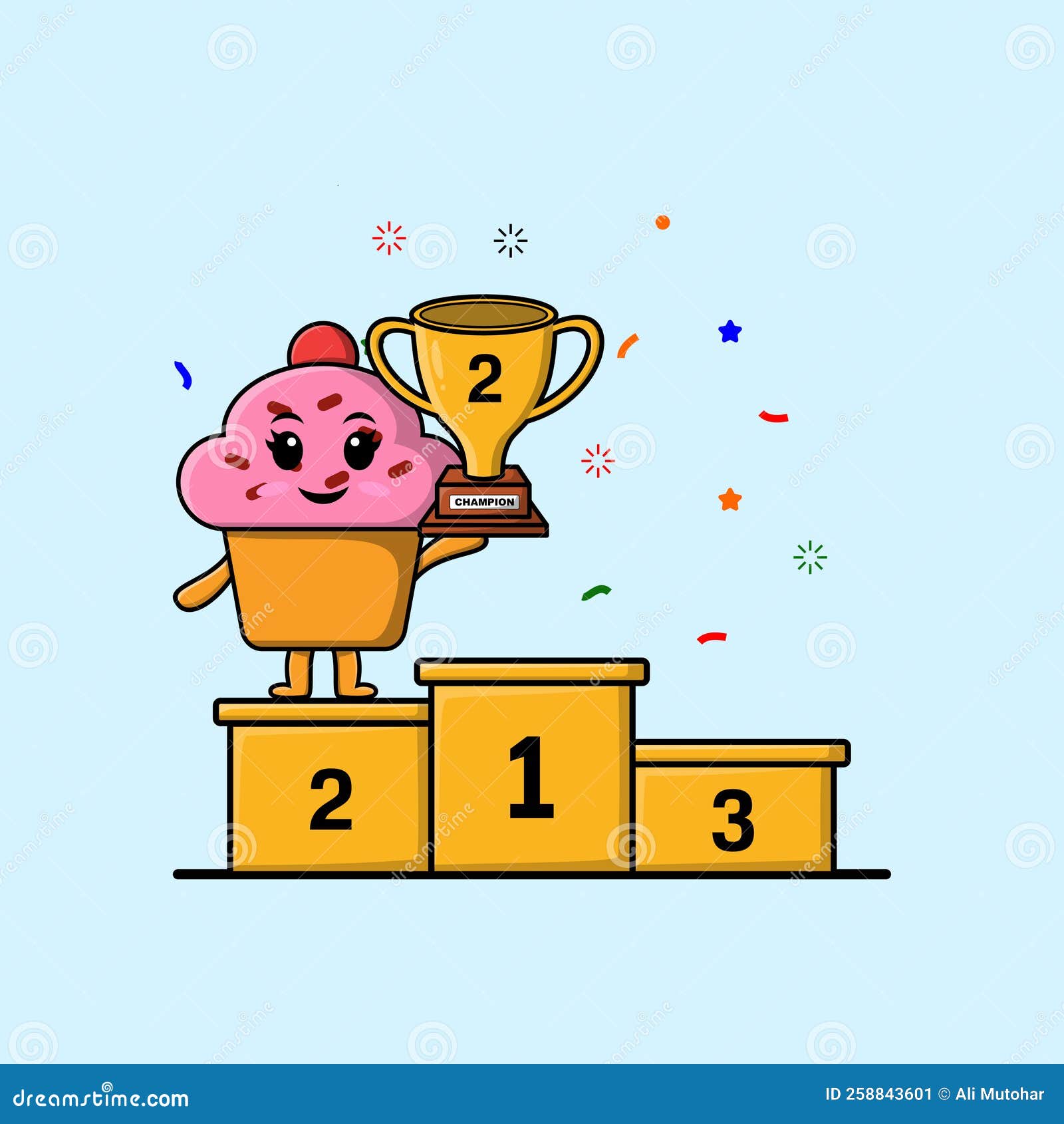 Cute Cartoon Cupcake Character the Second Winner Stock Vector ...