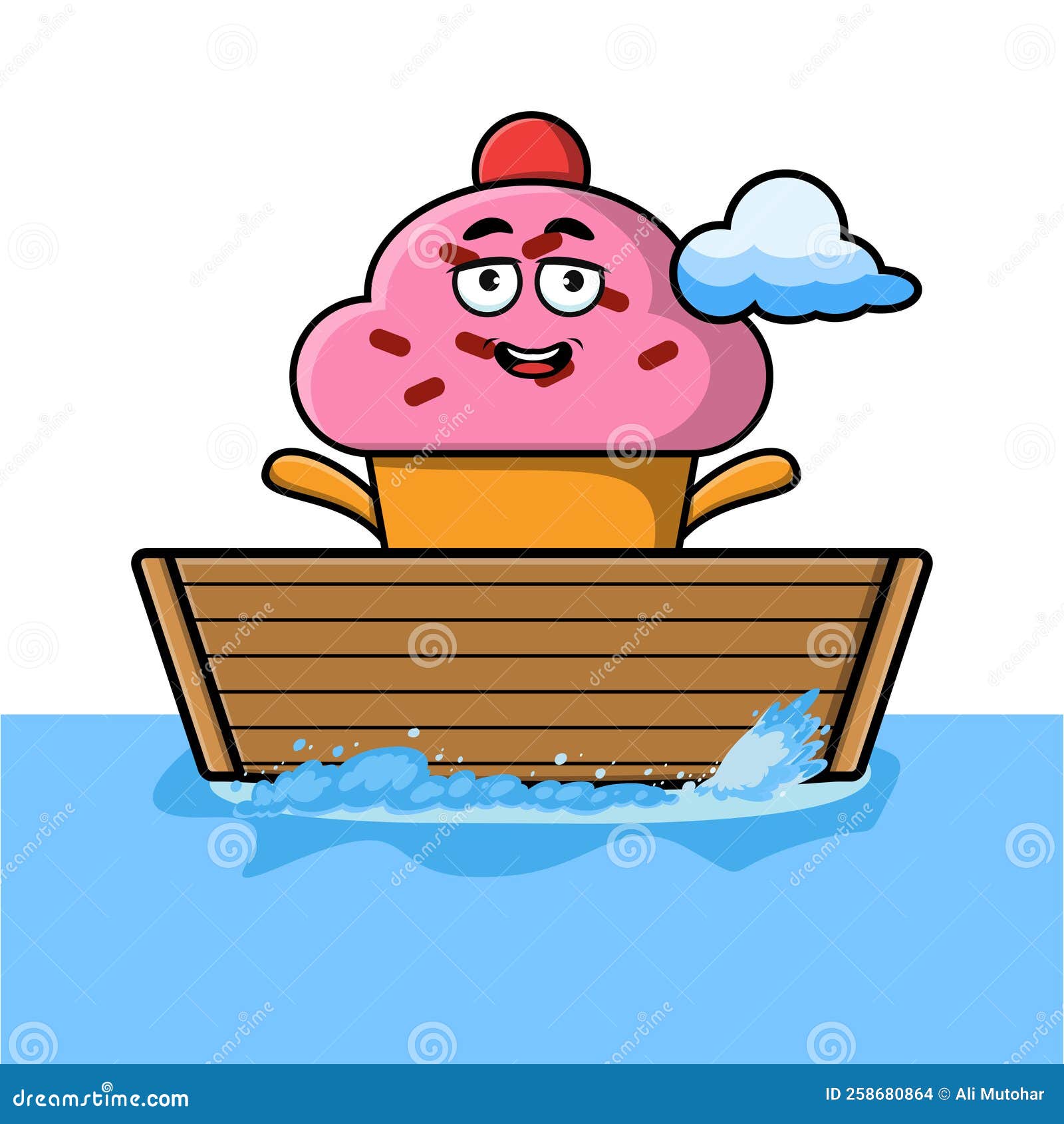Cute Cartoon Cupcake Get on Boat Stock Vector - Illustration of ...