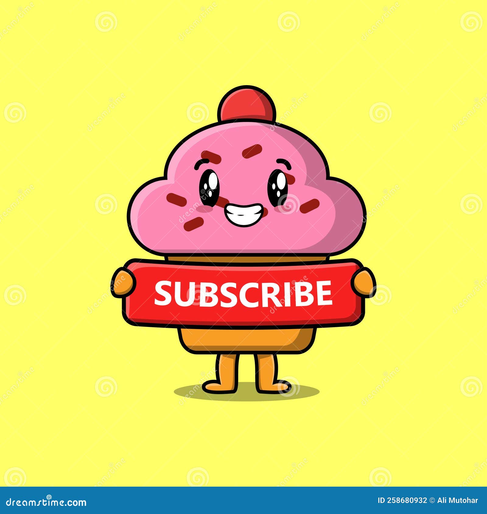 Cute Cartoon Cupcake Holding Red Subscribe Board Stock Vector ...