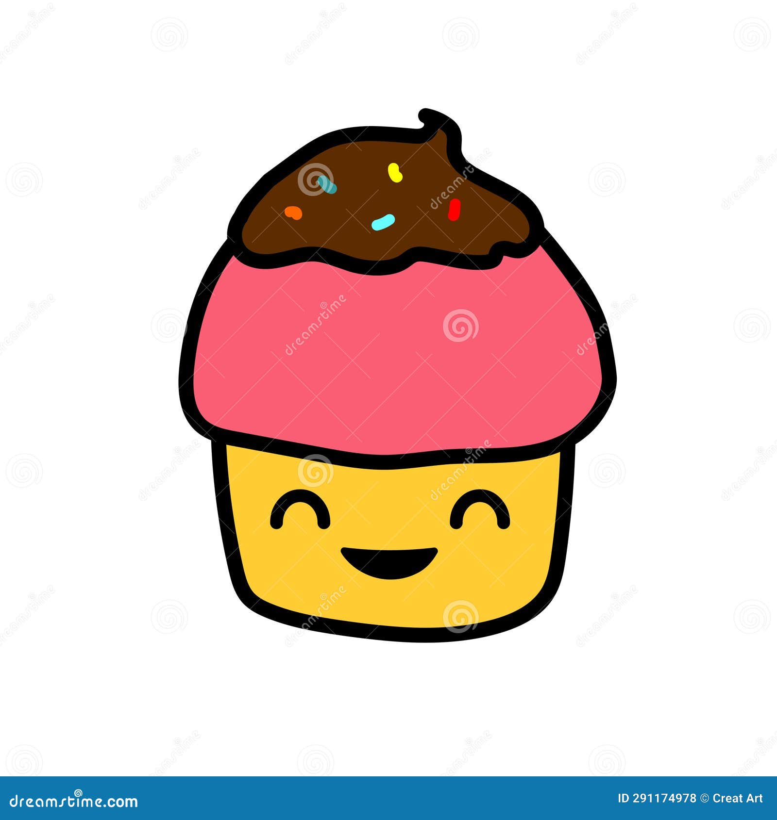 Cartoon Cupcake Characters Set With Pink Frosting And Various Fun ...