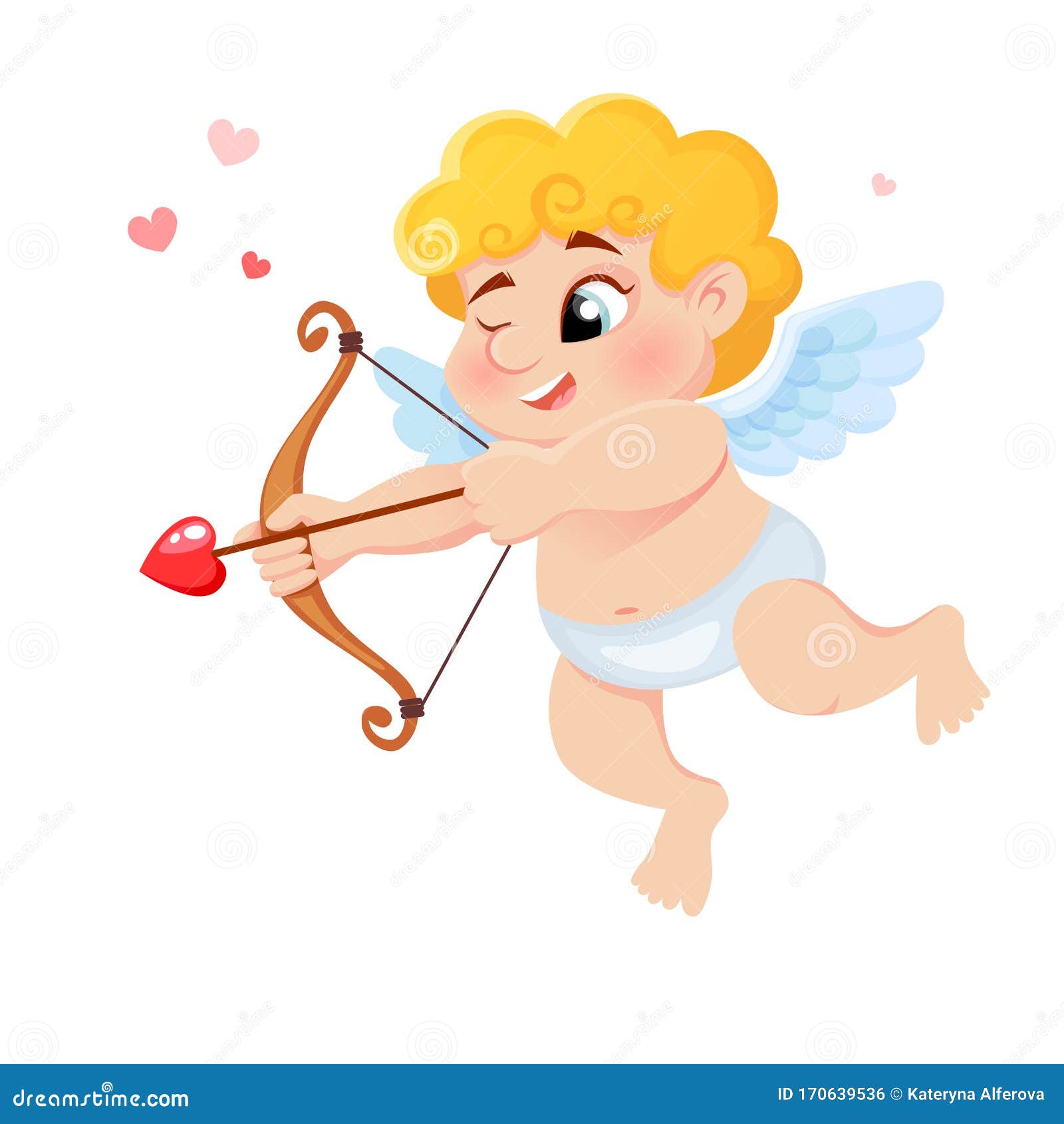 Cute Cartoon Cupid With Bow Arrow Of Love And Hearts Illustration For