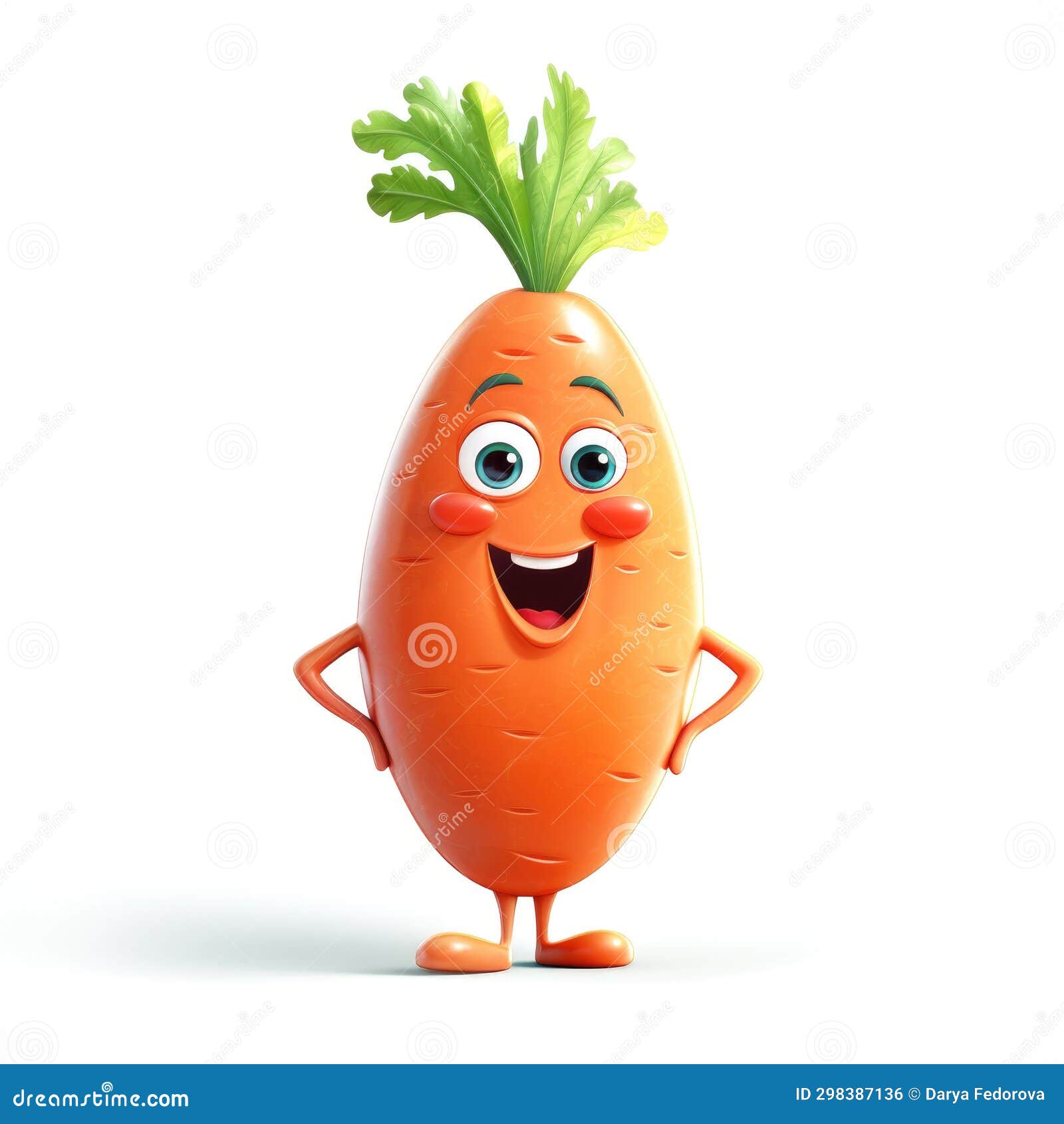 Cute Cartoon 3d Character Carrot With Eyes On White Background Stock