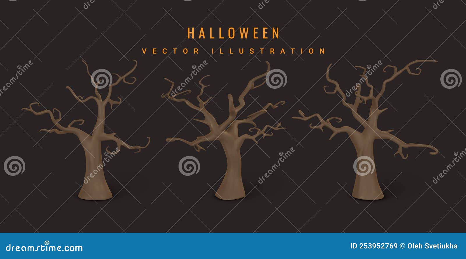 Cute Cartoon 3d Halloween Spooky Dark Tree. Halloween Concept Stock ...