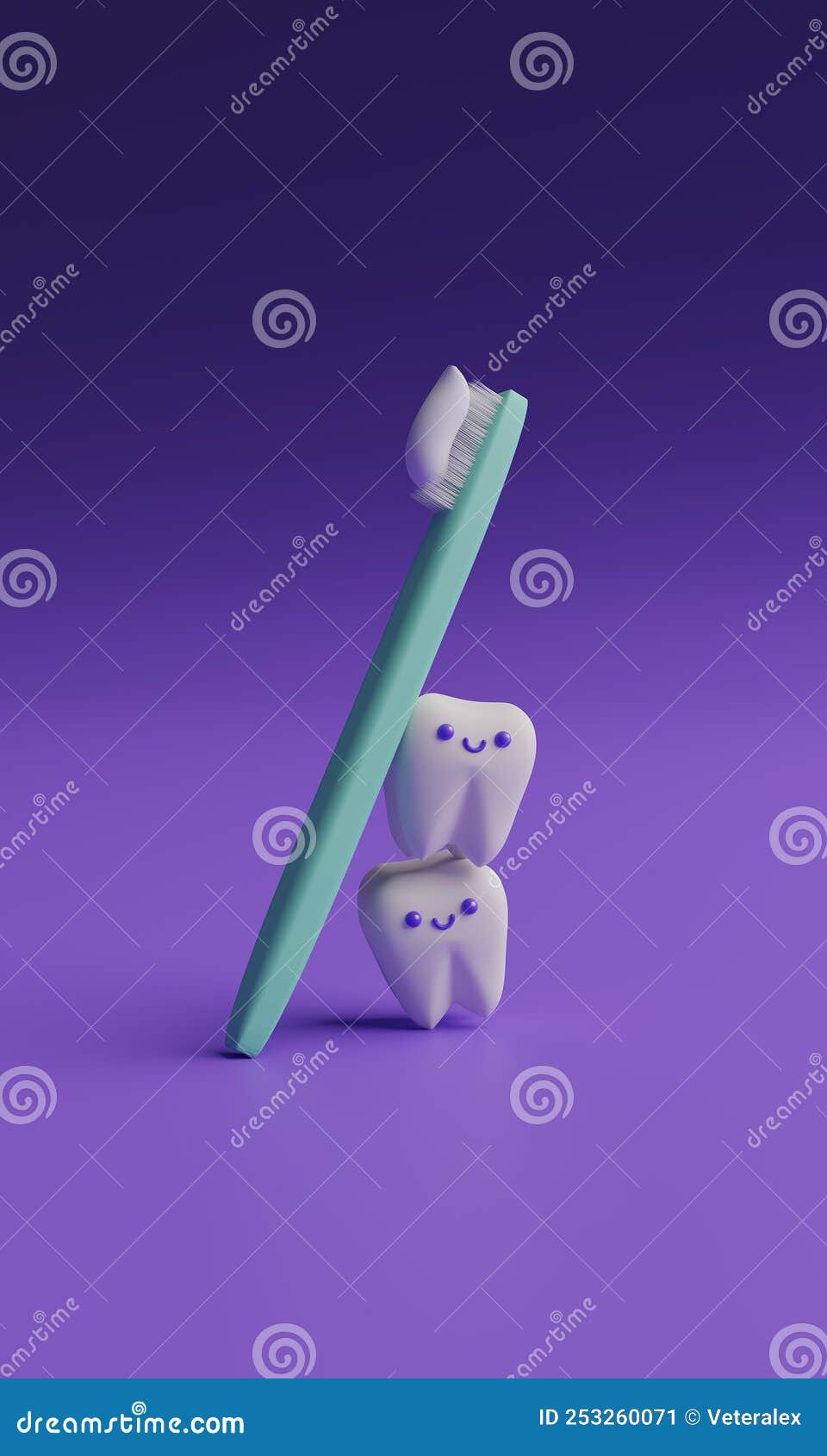 Cute Cartoon 3D Tooth and Toothbrush Render Stock Illustration ...