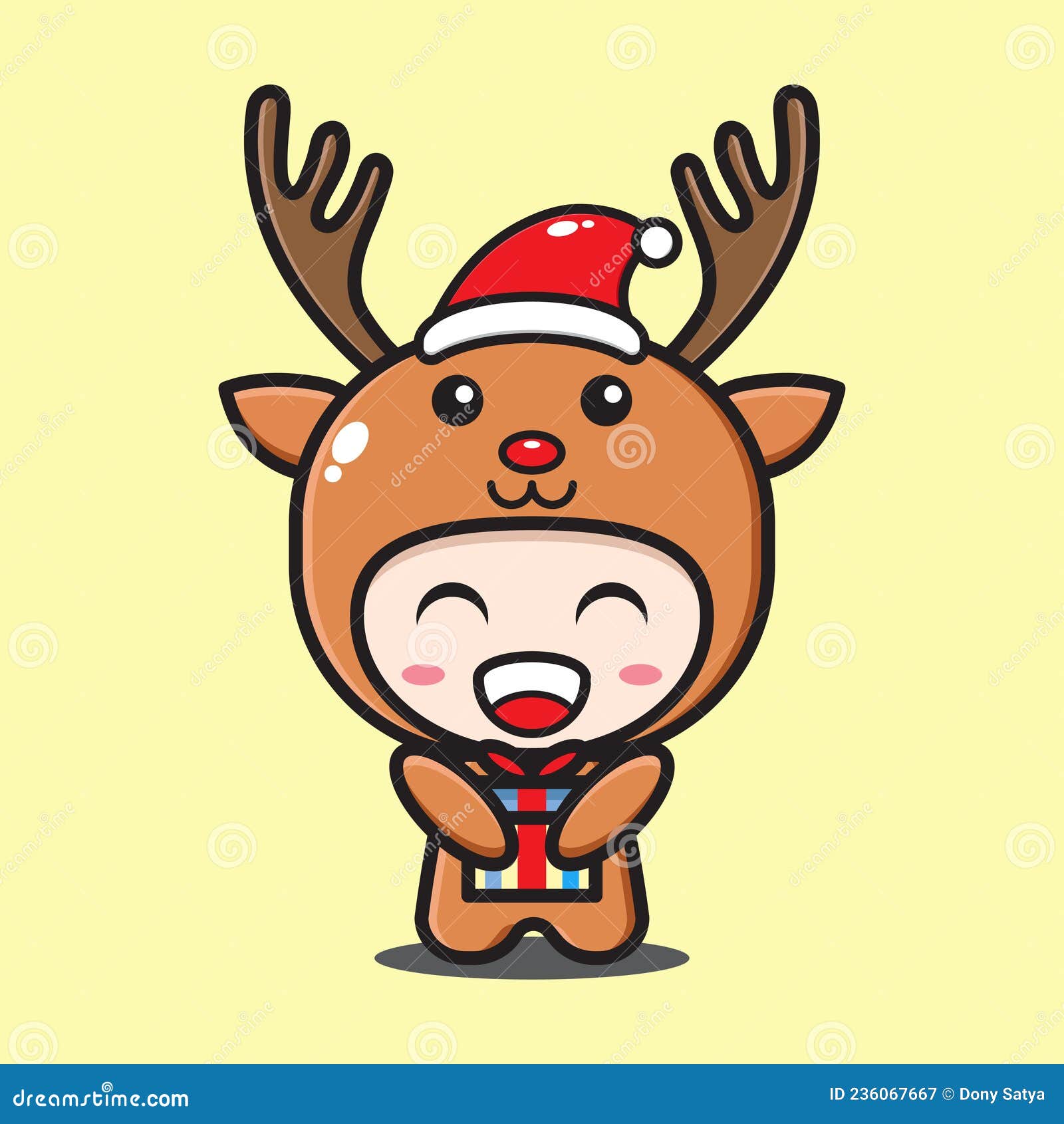 Cute Cartoon Deer with Christmas Gift Stock Vector - Illustration of ...