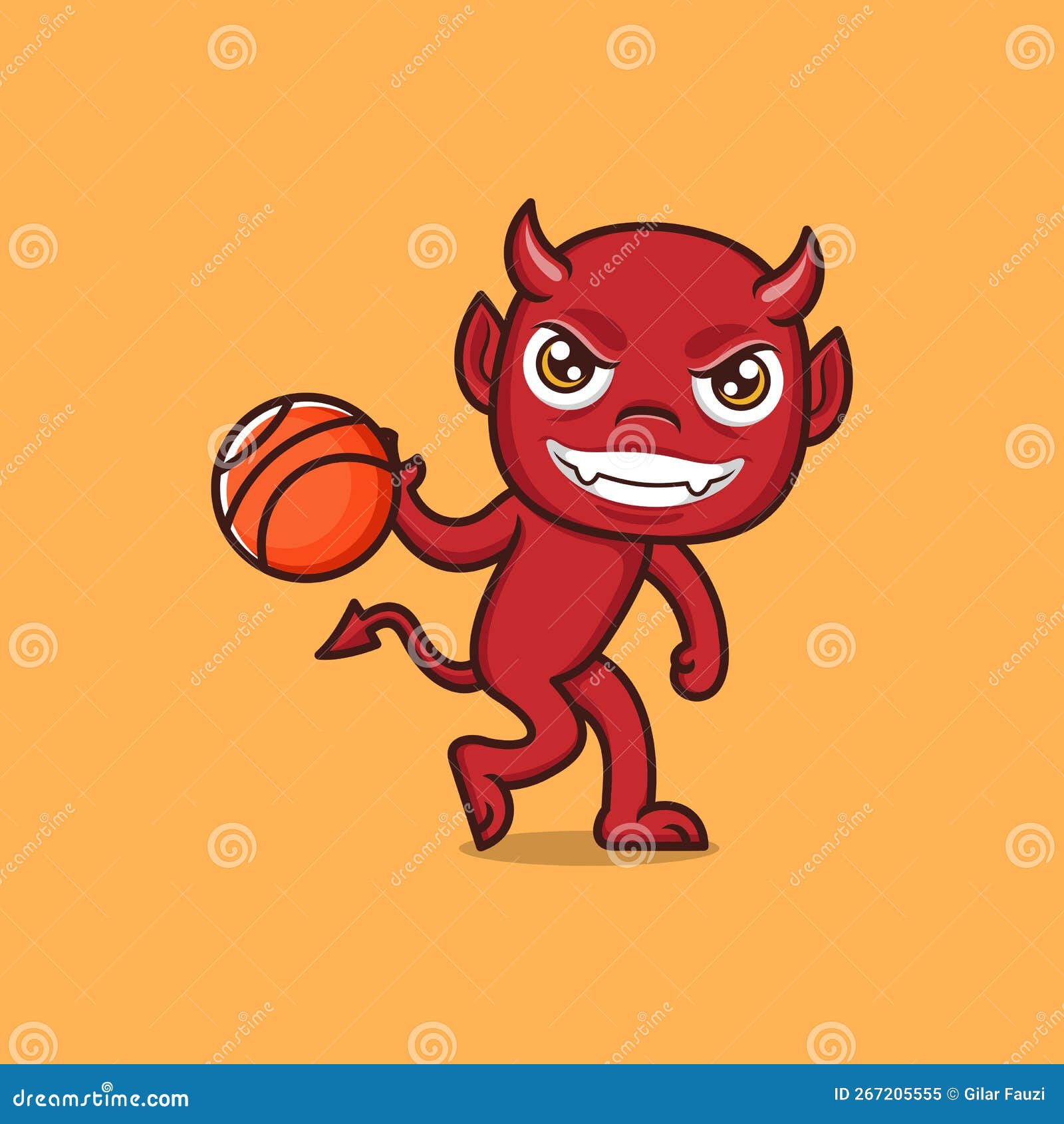 Devil playing basketball stock vector. Illustration of cute - 267205555