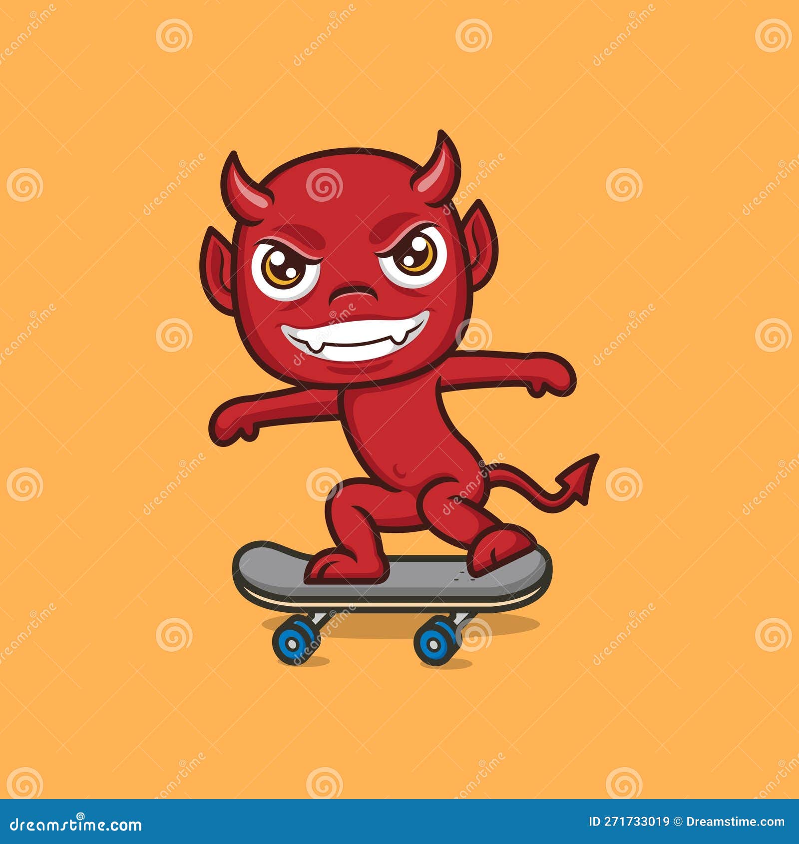 Cute devil skateboarding stock vector. Illustration of play - 271733019