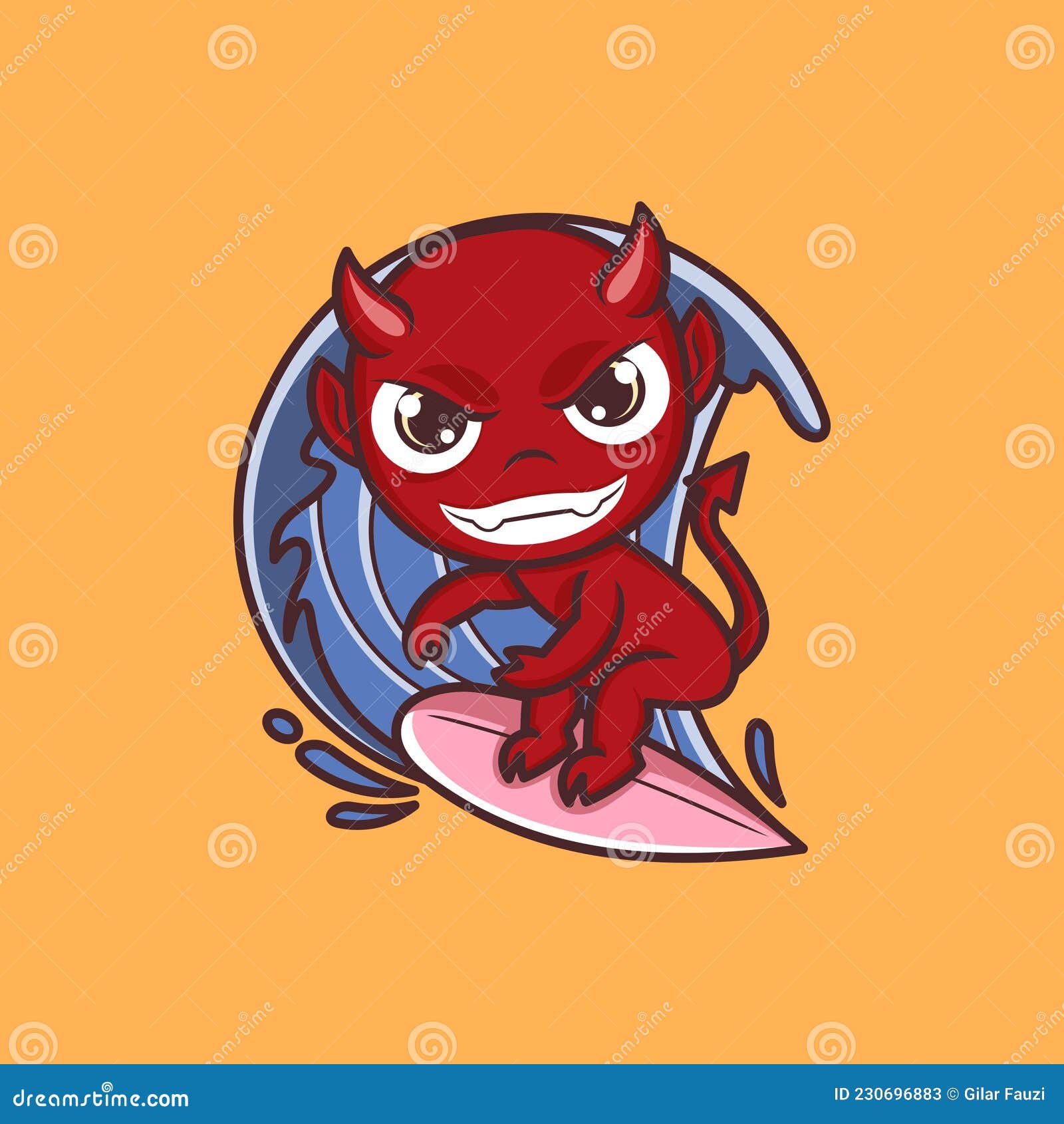 Cute devil surfing stock vector. Illustration of nose - 230696883