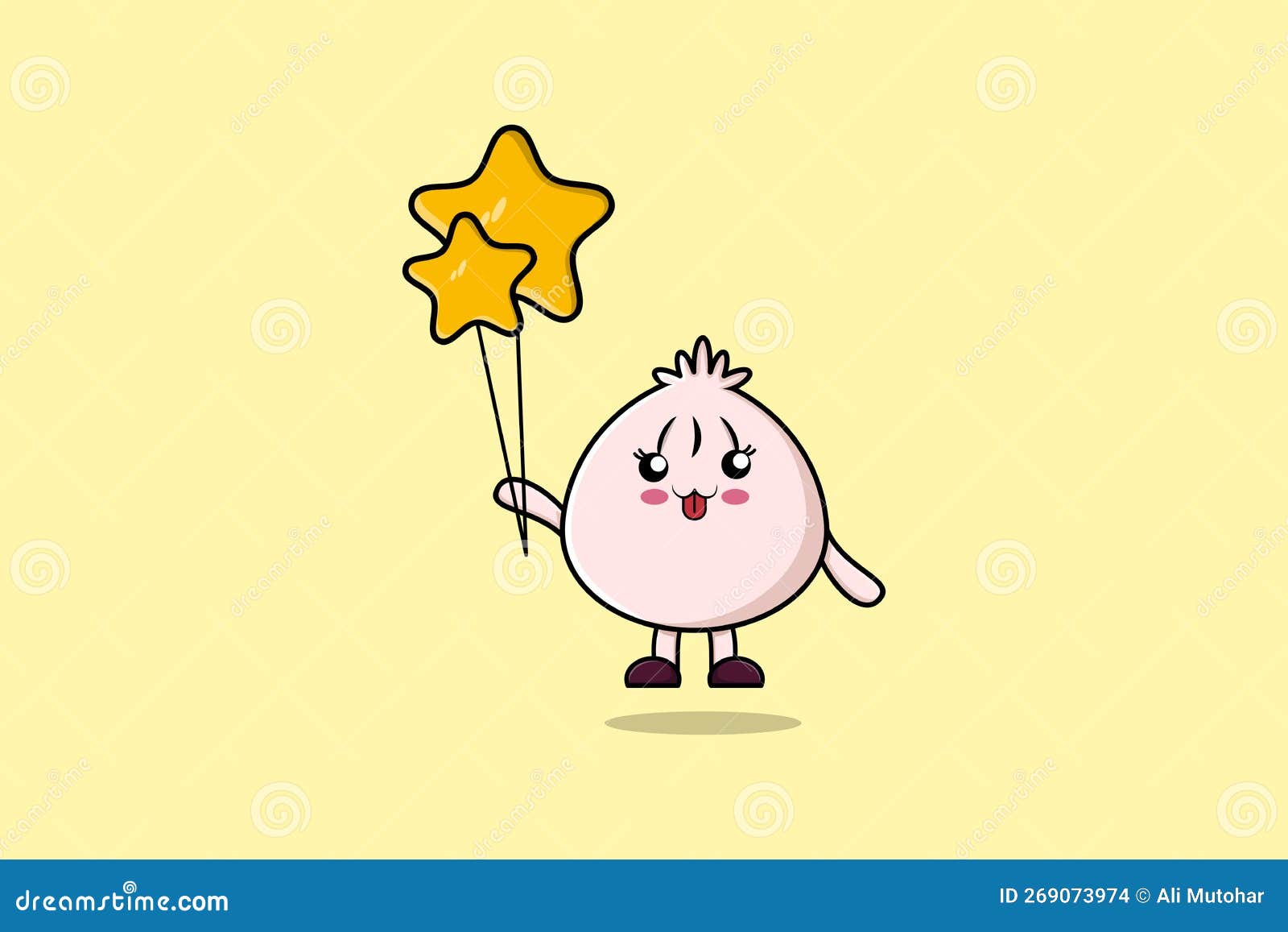 Cute Cartoon Dim Sum Floating with Star Balloon Stock Vector ...