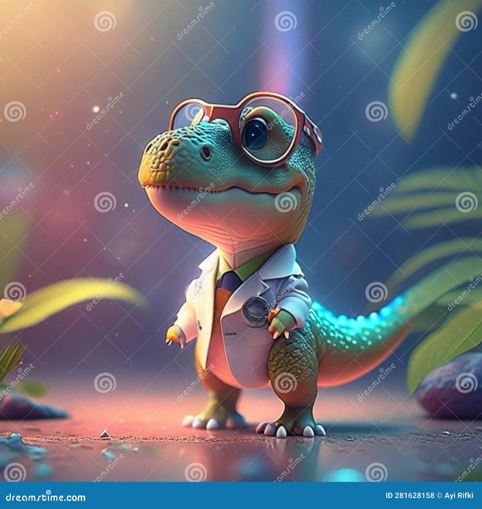 Cute Cartoon Dinosaur in Doctor Suit. 3d Rendering Stock Illustration ...