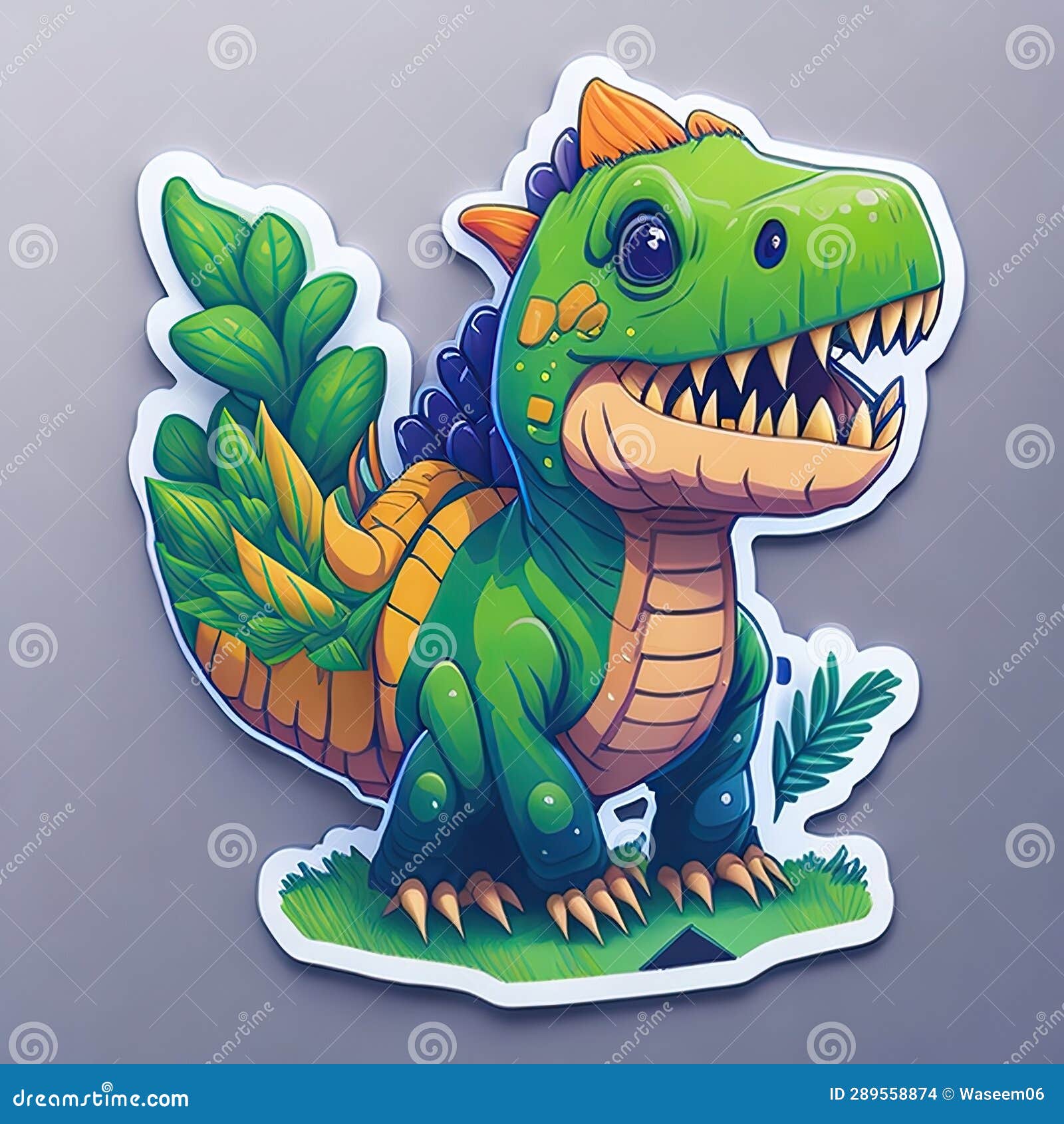 Cute Cartoon Dinosaur Sticker Stock Illustration - Illustration of ...