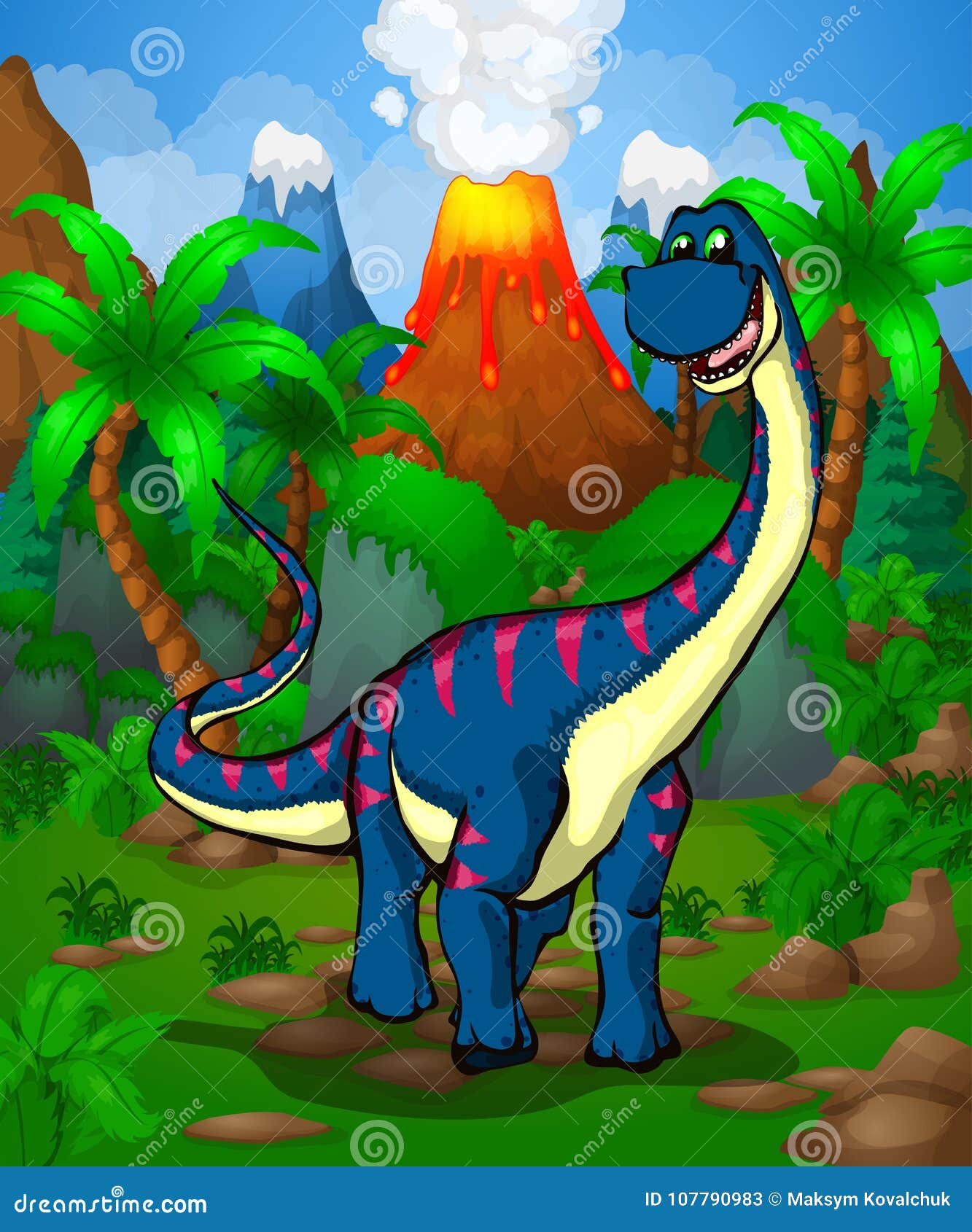 Cute Cartoon Diplodocus. Vector Illustration Of A Cartoon Dinosaur ...