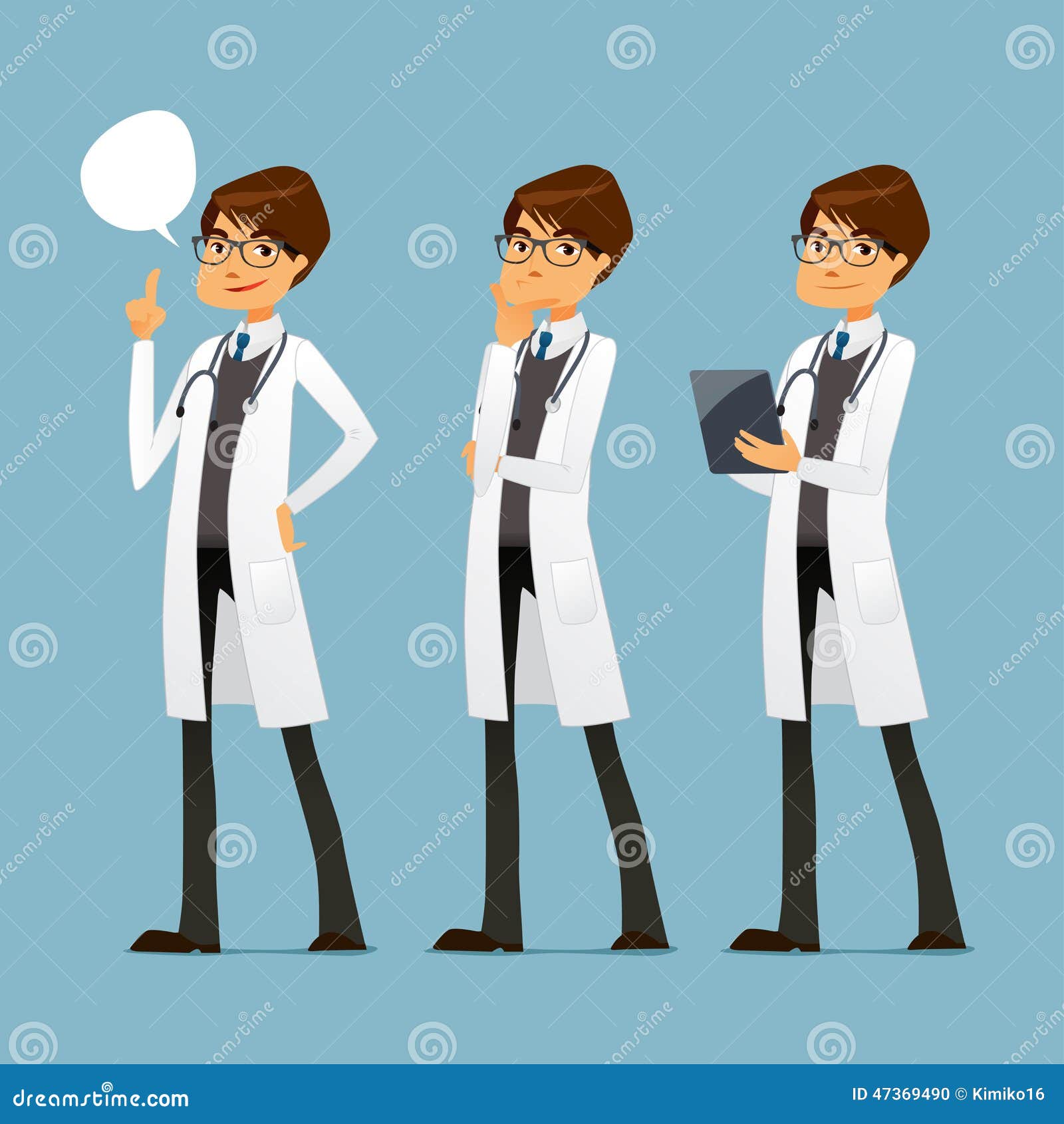 Various Poses Of Comic Detective Agent - Set Of Concepts Vector ...