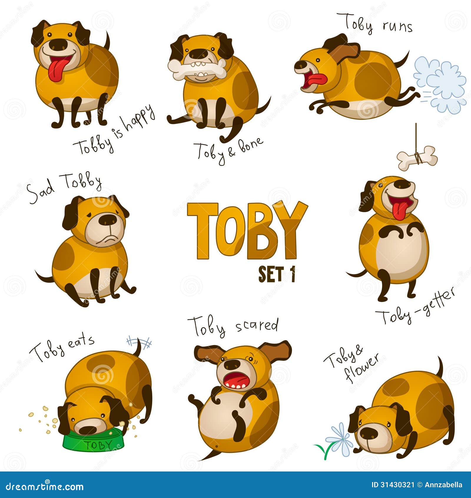 Cute Cartoon Dog Toby. Set 1 Stock Vector - Illustration of character ...