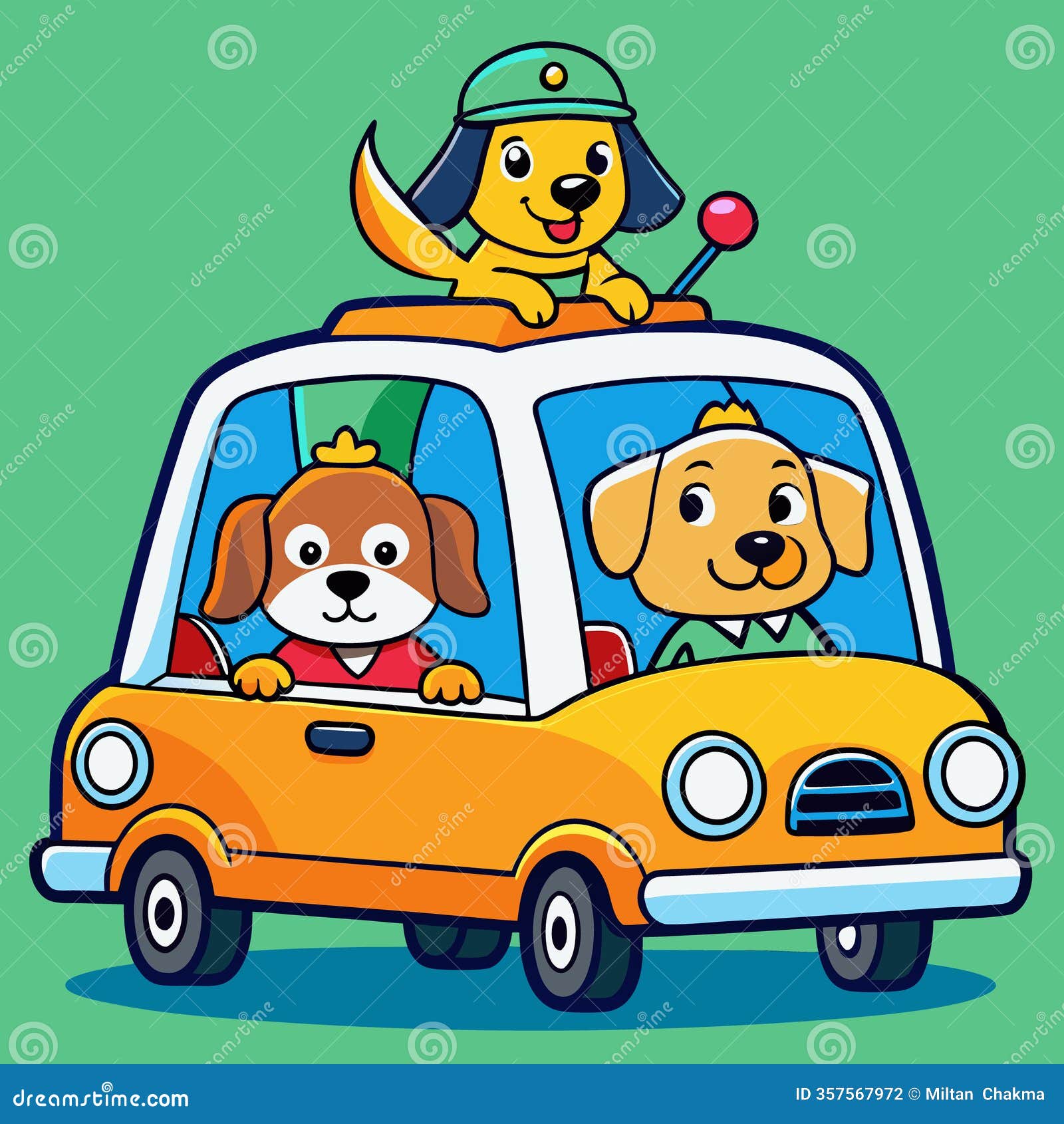 Cute Cartoon Dogs Driving a Car Stock Vector - Illustration of childish ...