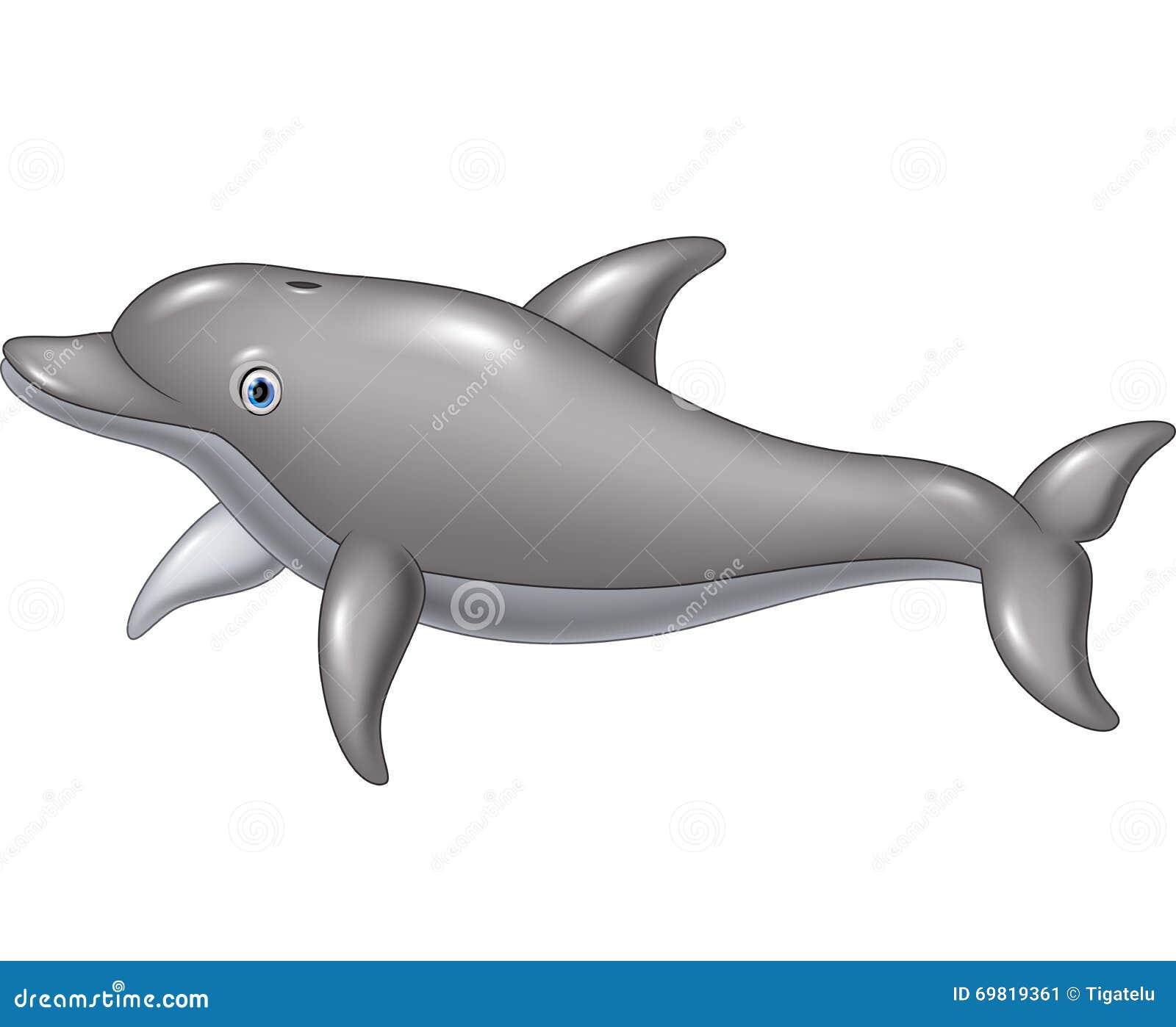 Cute Cartoon Dolphin Isolated on White Background Stock Vector ...
