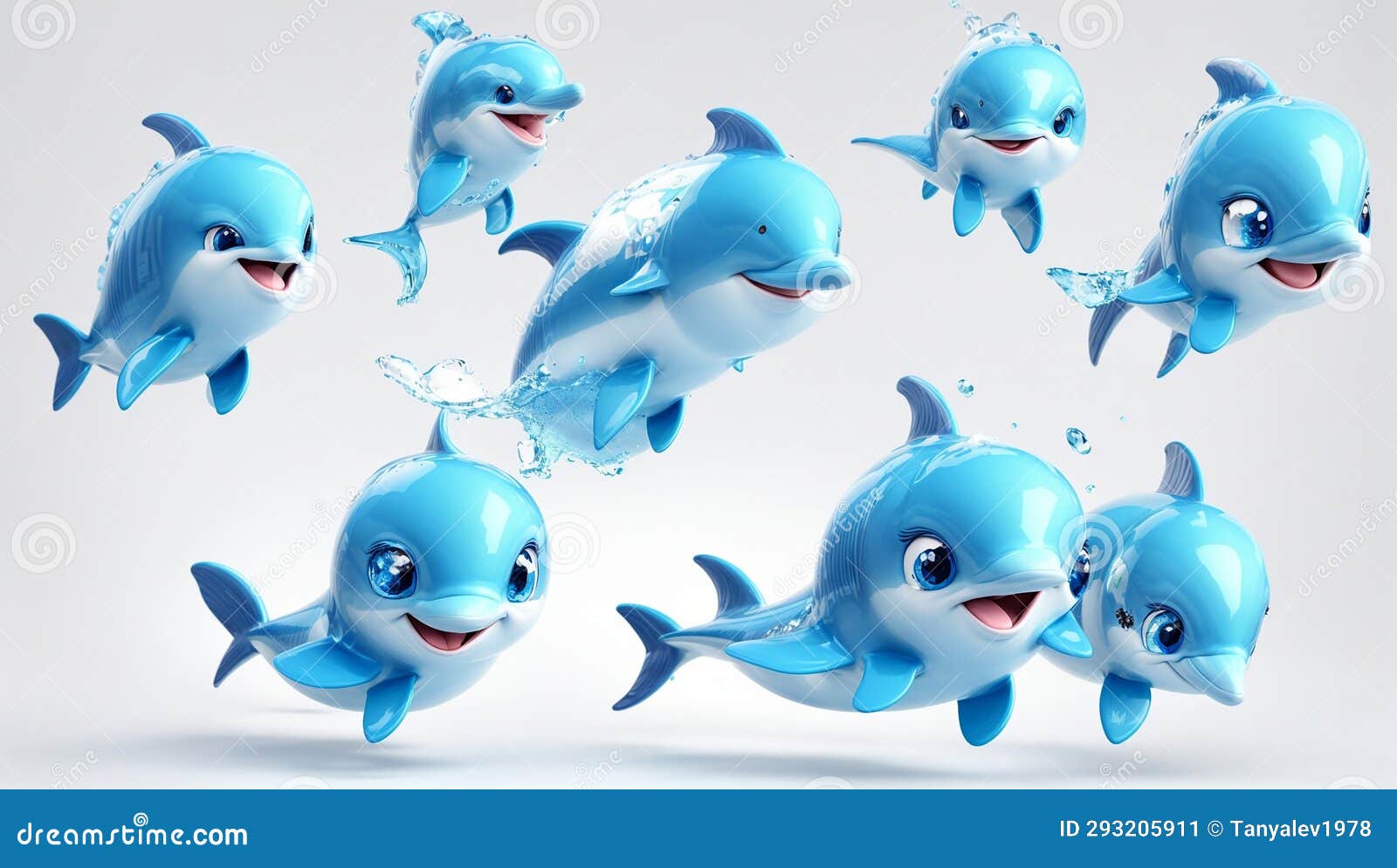 Cute Cartoon Dolphin, Splash Water Drops Stock Illustration ...