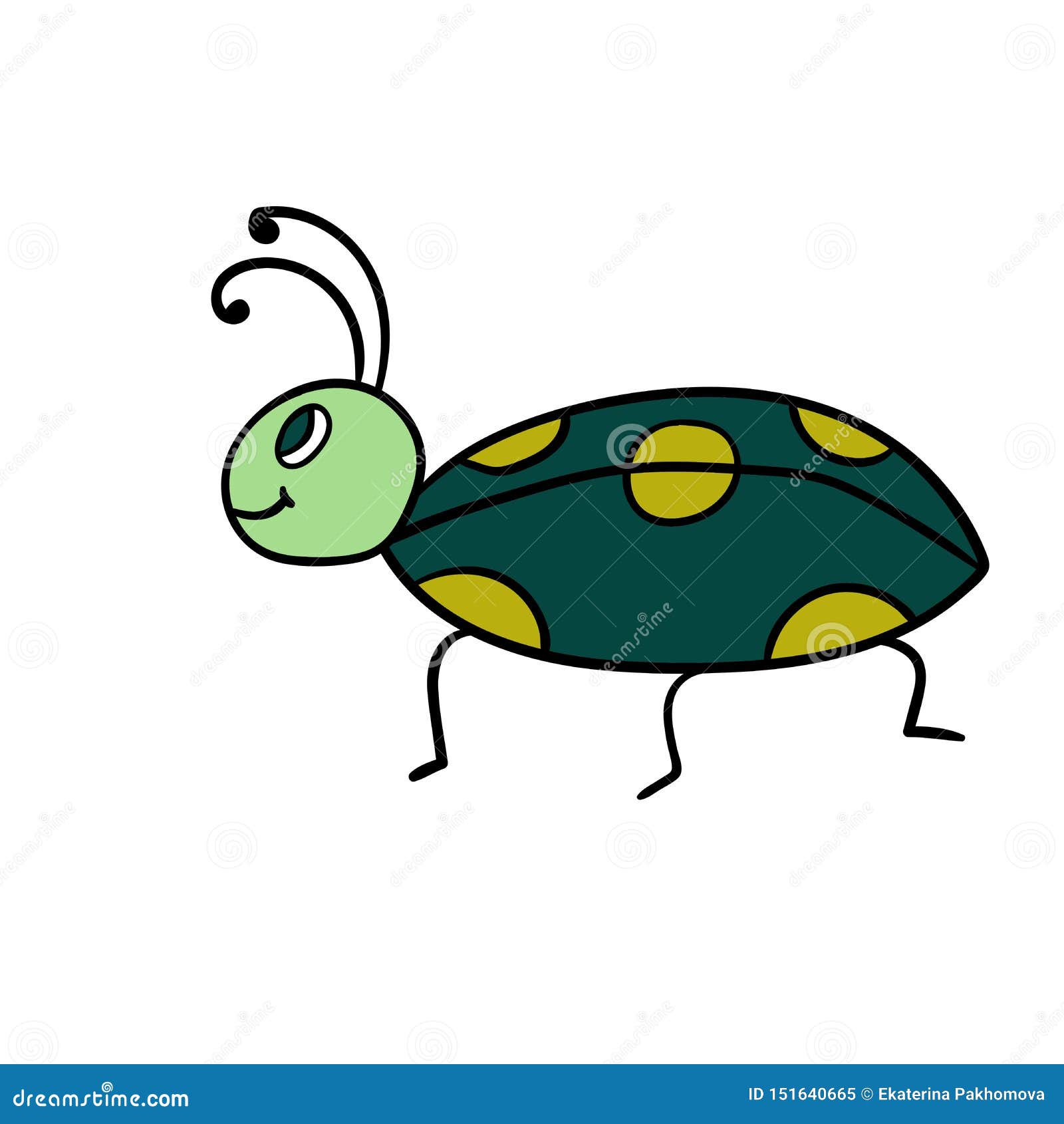 Cute Cartoon Doodle Linear Bug Isolated on White Background. Stock ...