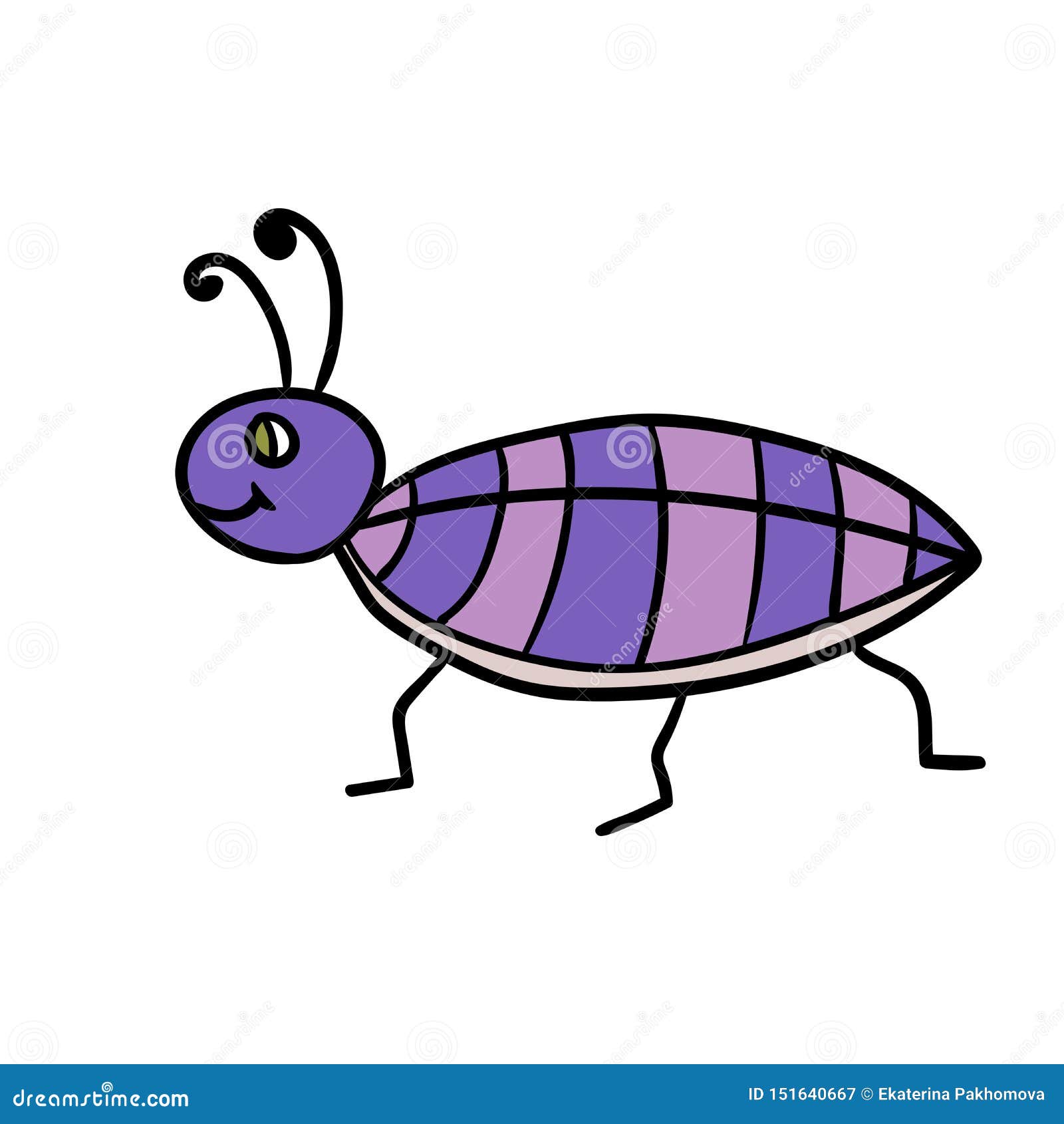 Cute Cartoon Doodle Linear Bug Isolated on White Background. Stock ...