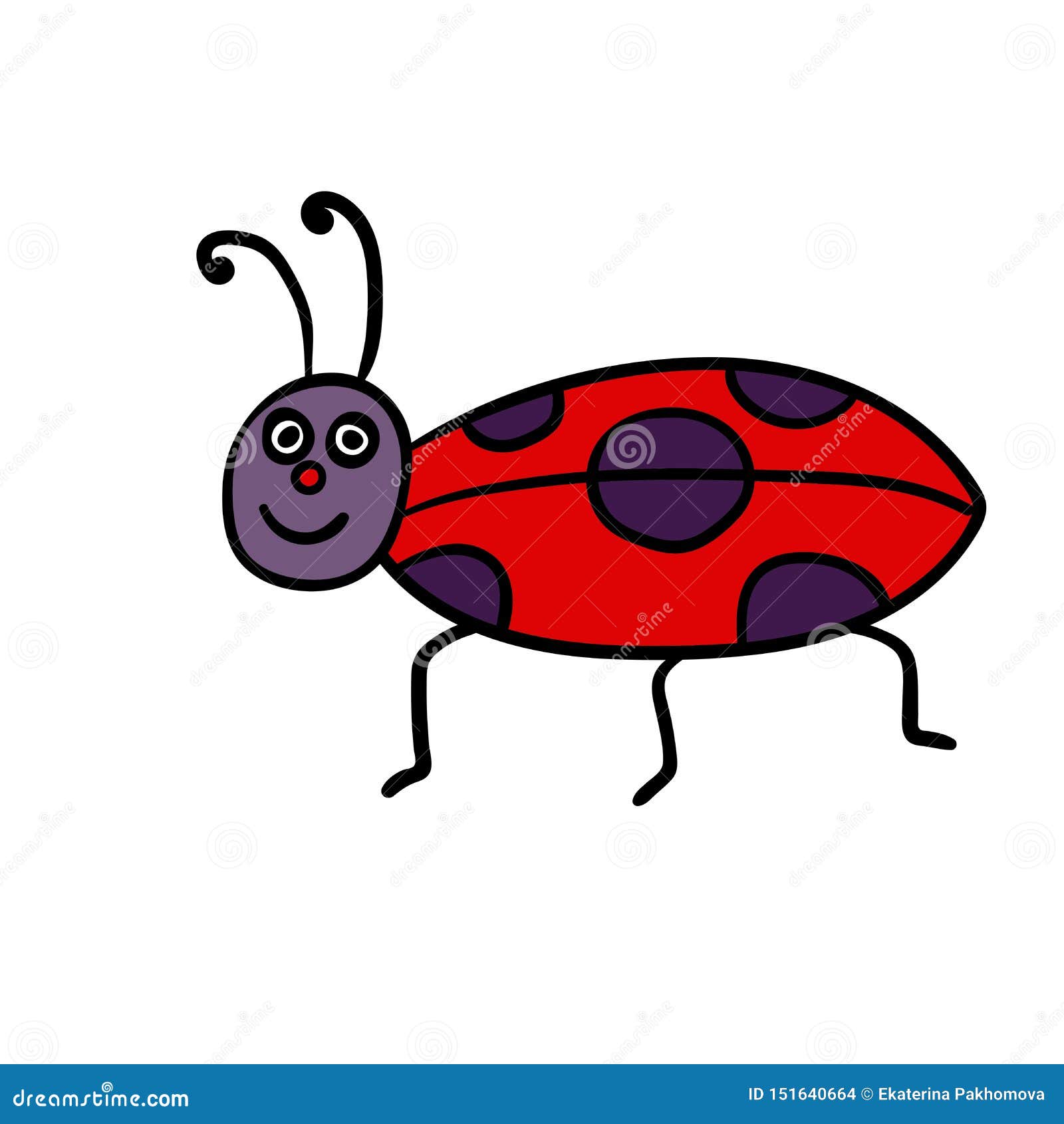 Cute Cartoon Doodle Linear Bug Isolated On White Background. Stock ...