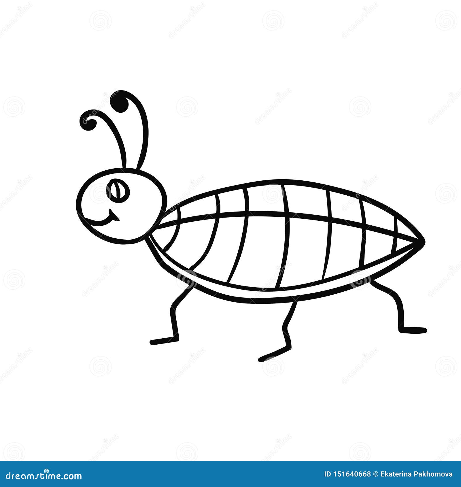 Cute Cartoon Doodle Linear Bug Isolated on White Background. Stock ...